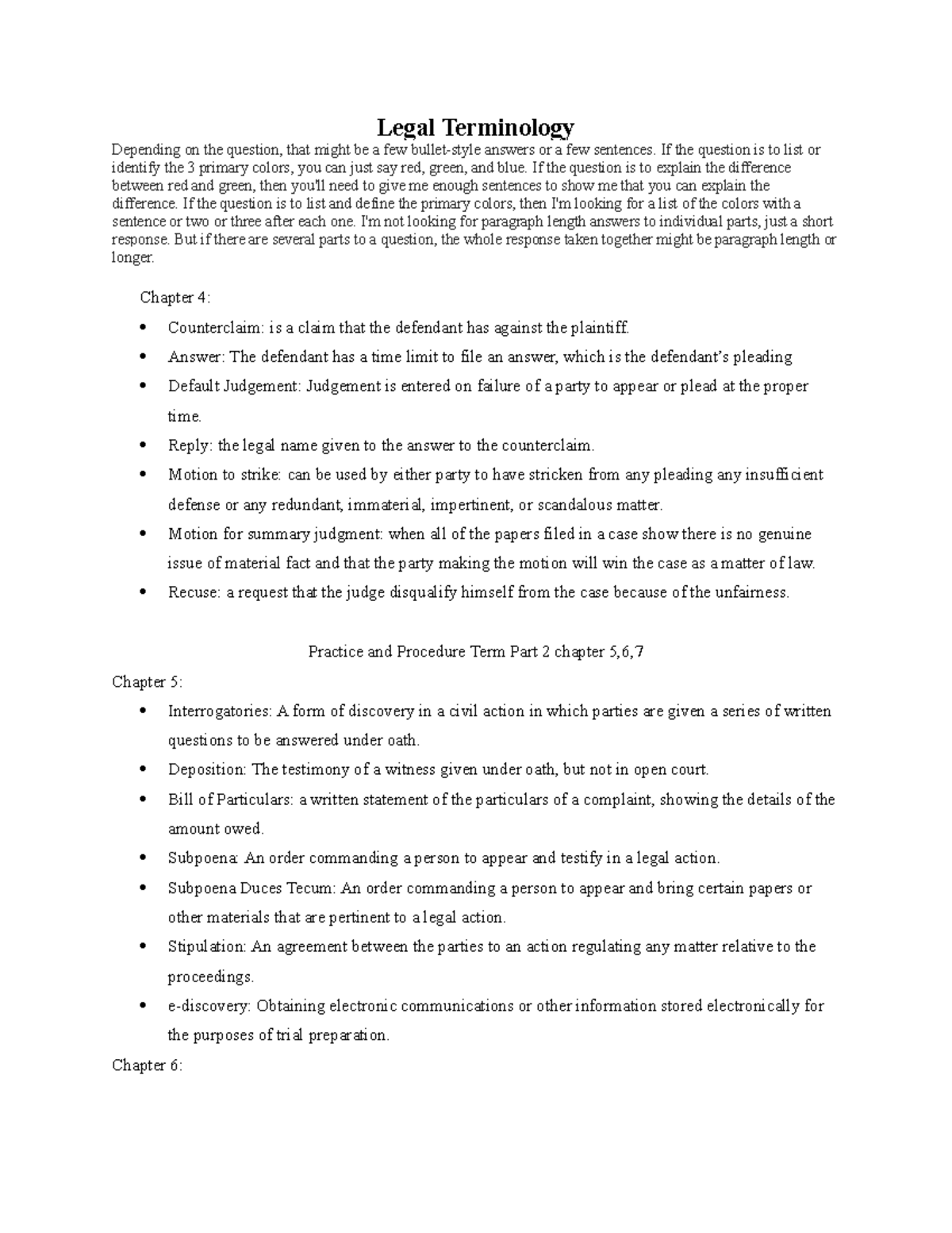 Legal Terminology 2 - Legal Terminology Depending on the question, that ...
