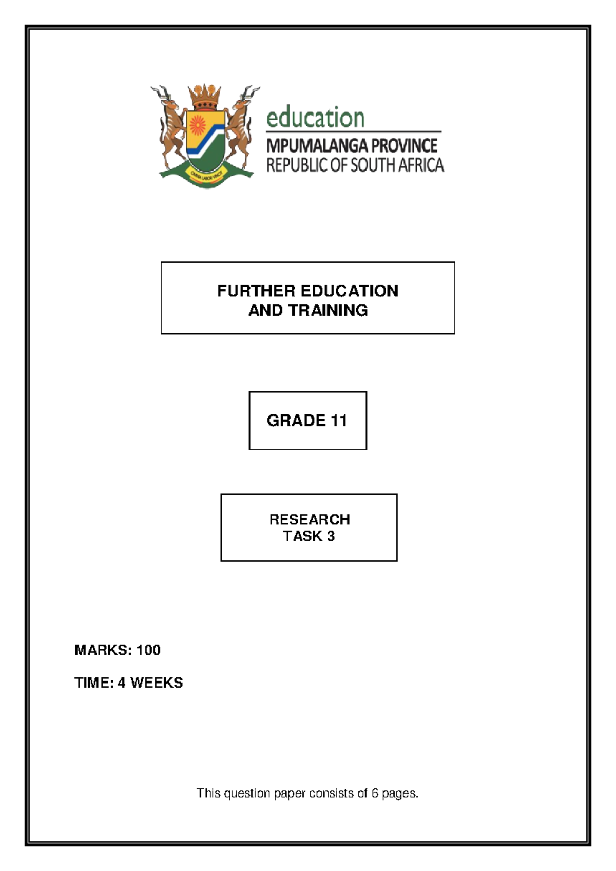 Geography Grade 11 Reserach 2024 - RESEARCH TASK 3 MARKS: 100 TIME: 4 ...