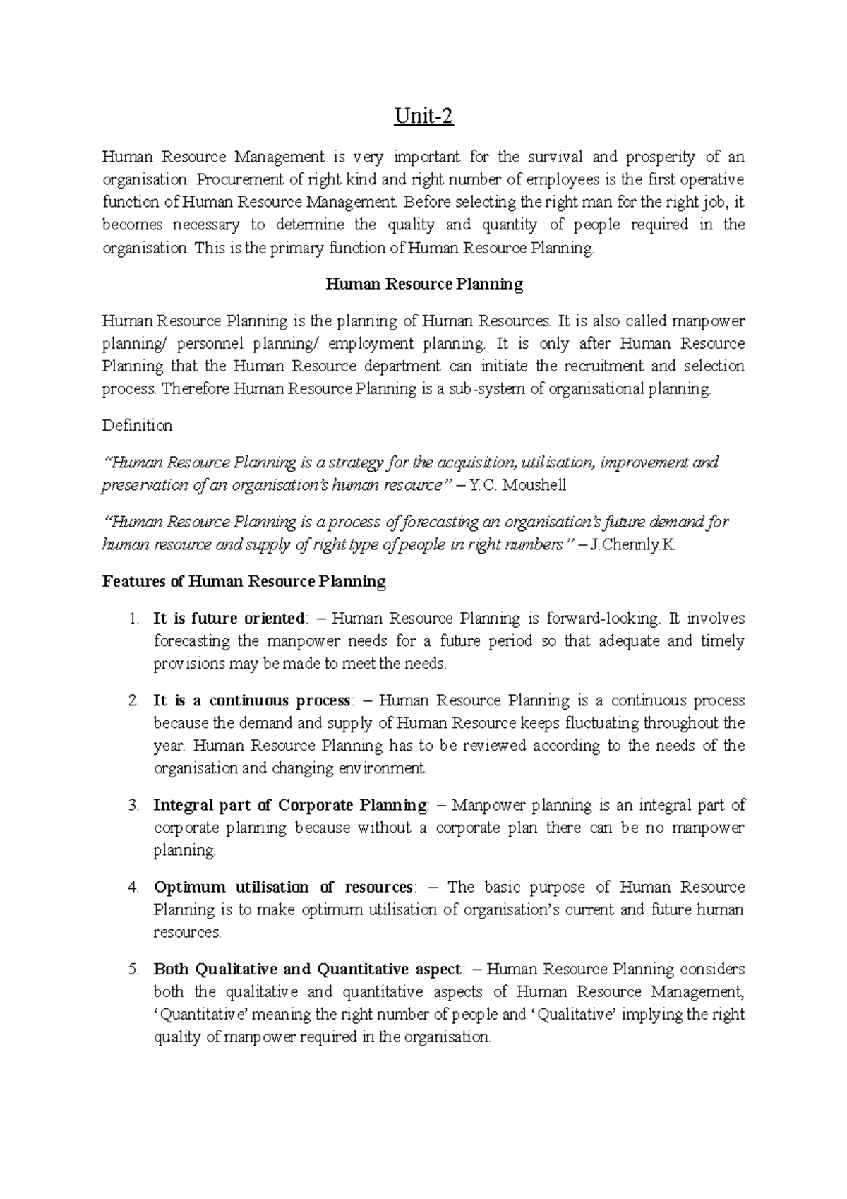 HR Planning - Study material for HR. - Unit- Human Resource Management ...