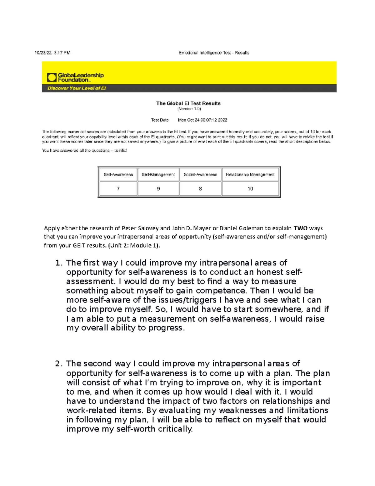CHM1 TASK 1 - COMPETENCIES 3082.1.1 : Emotional Intelligence The ...