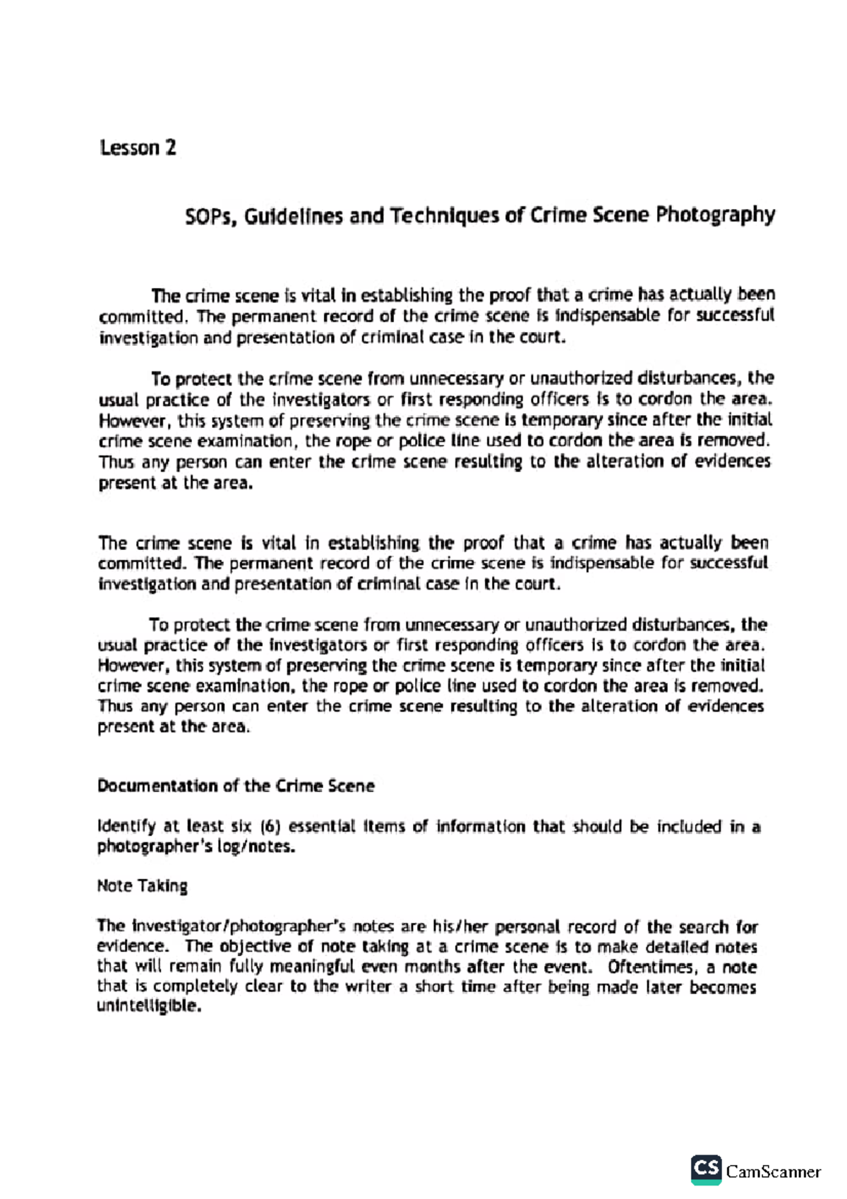 Crime Scene Photography Lesson 2 - Forensic Photography - Studocu