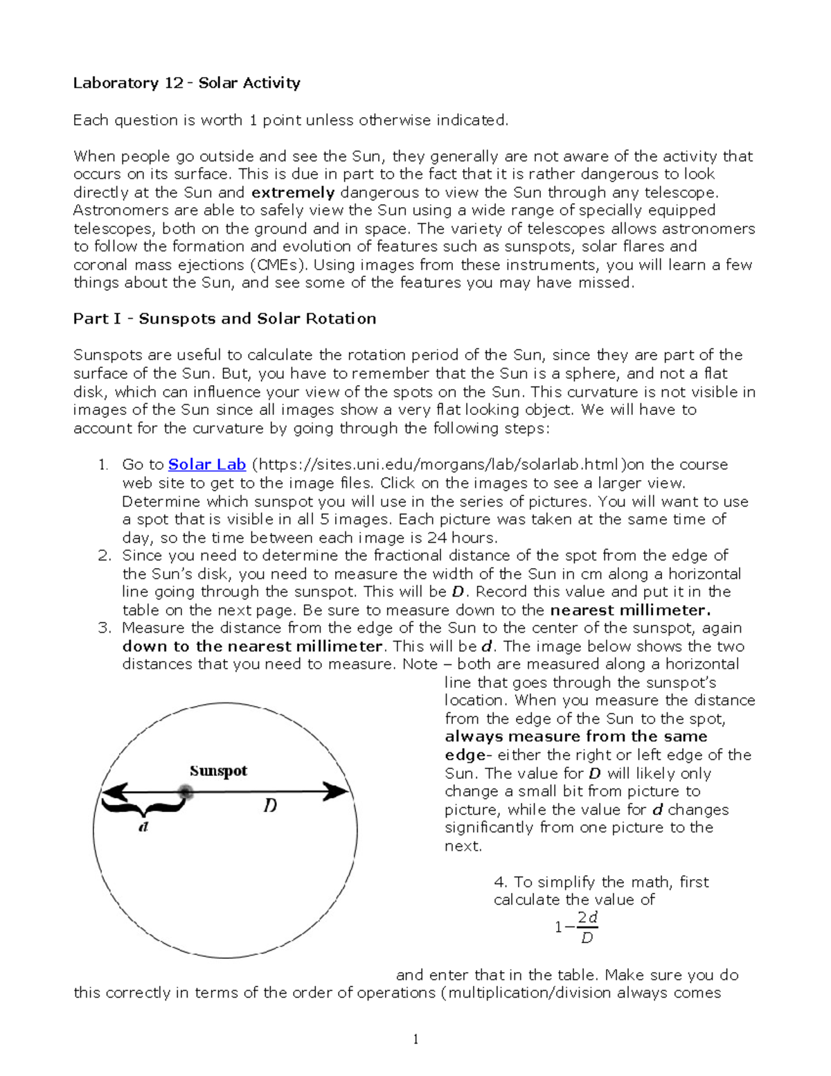 Astronomy practice questions and lab report - Laboratory 12 - Solar ...