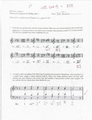 Mus 231 35 - Music Theory Homework - MUS 231 - Studocu