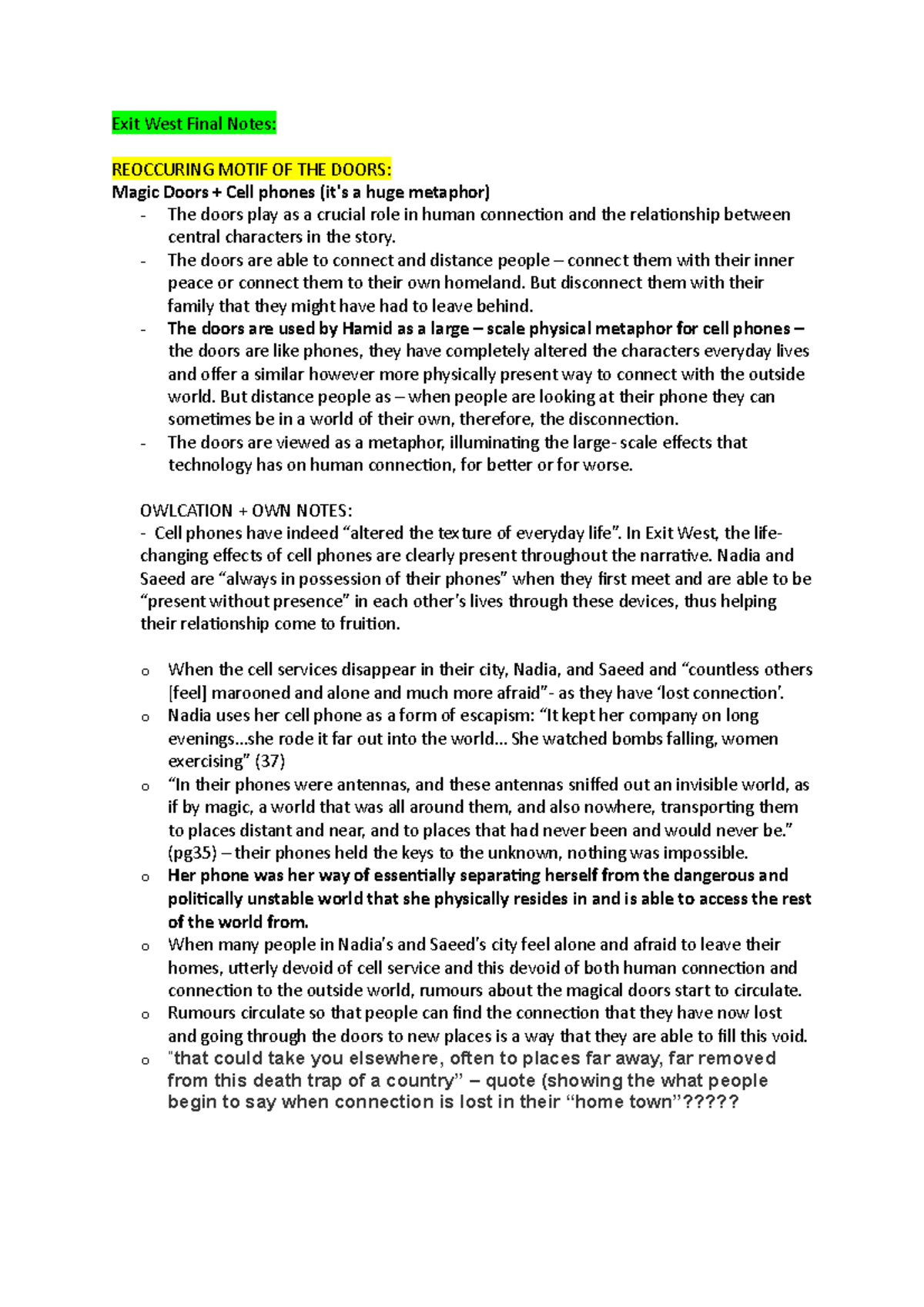 Exit West Final Notes - owl cation + other (websites notes for Exit ...