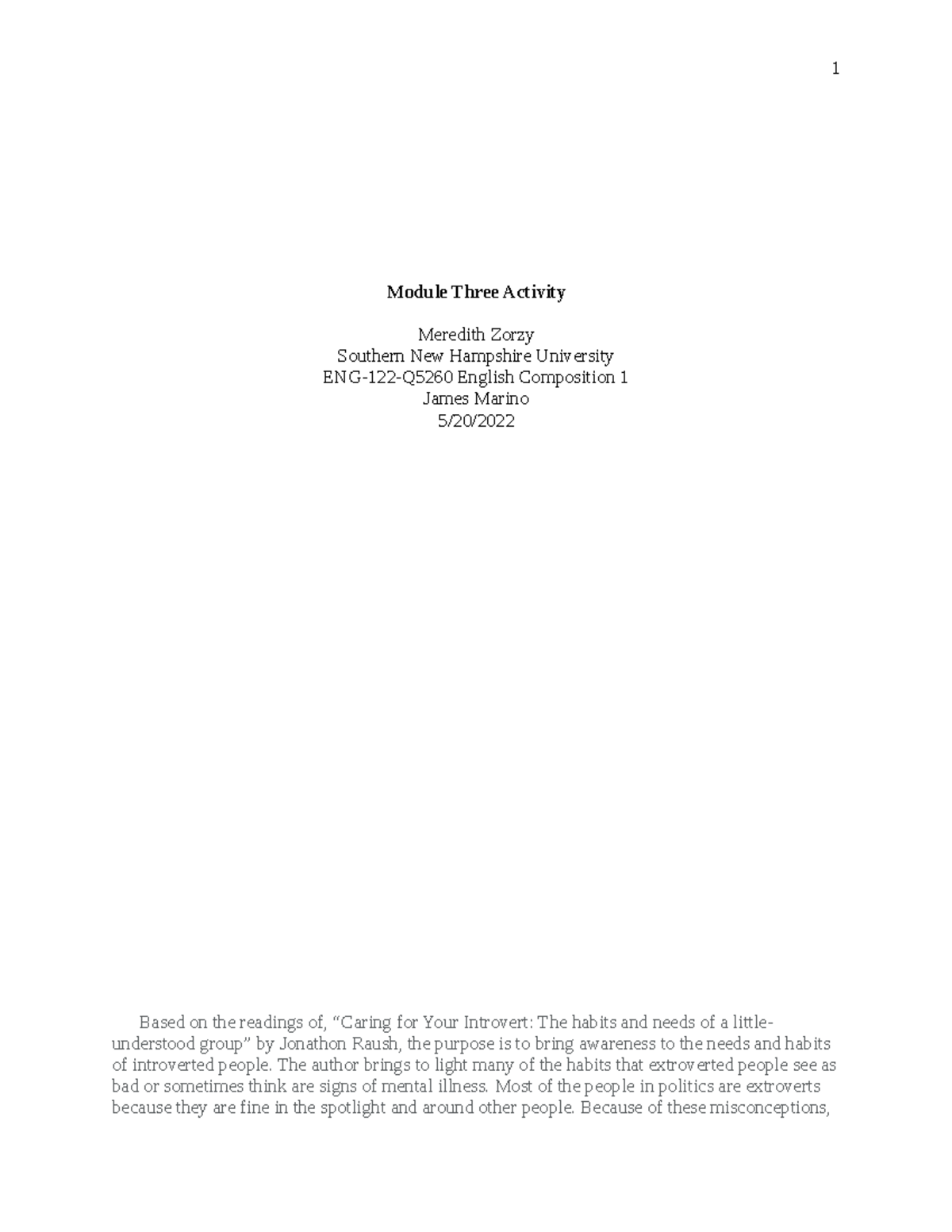 Module three activity - 1 Module Three Activity Meredith Zorzy Southern ...