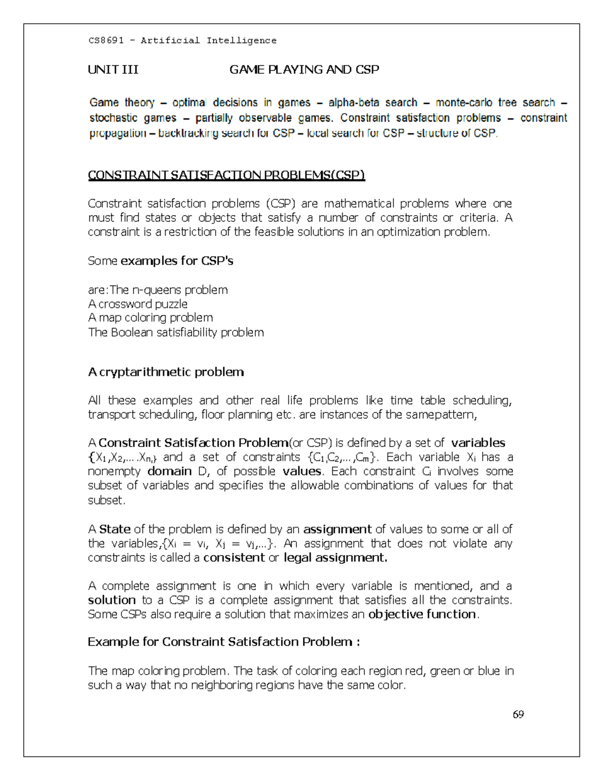 AI - This - UNIT III GAME PLAYING AND CSP CONSTRAINT SATISFACTION ...