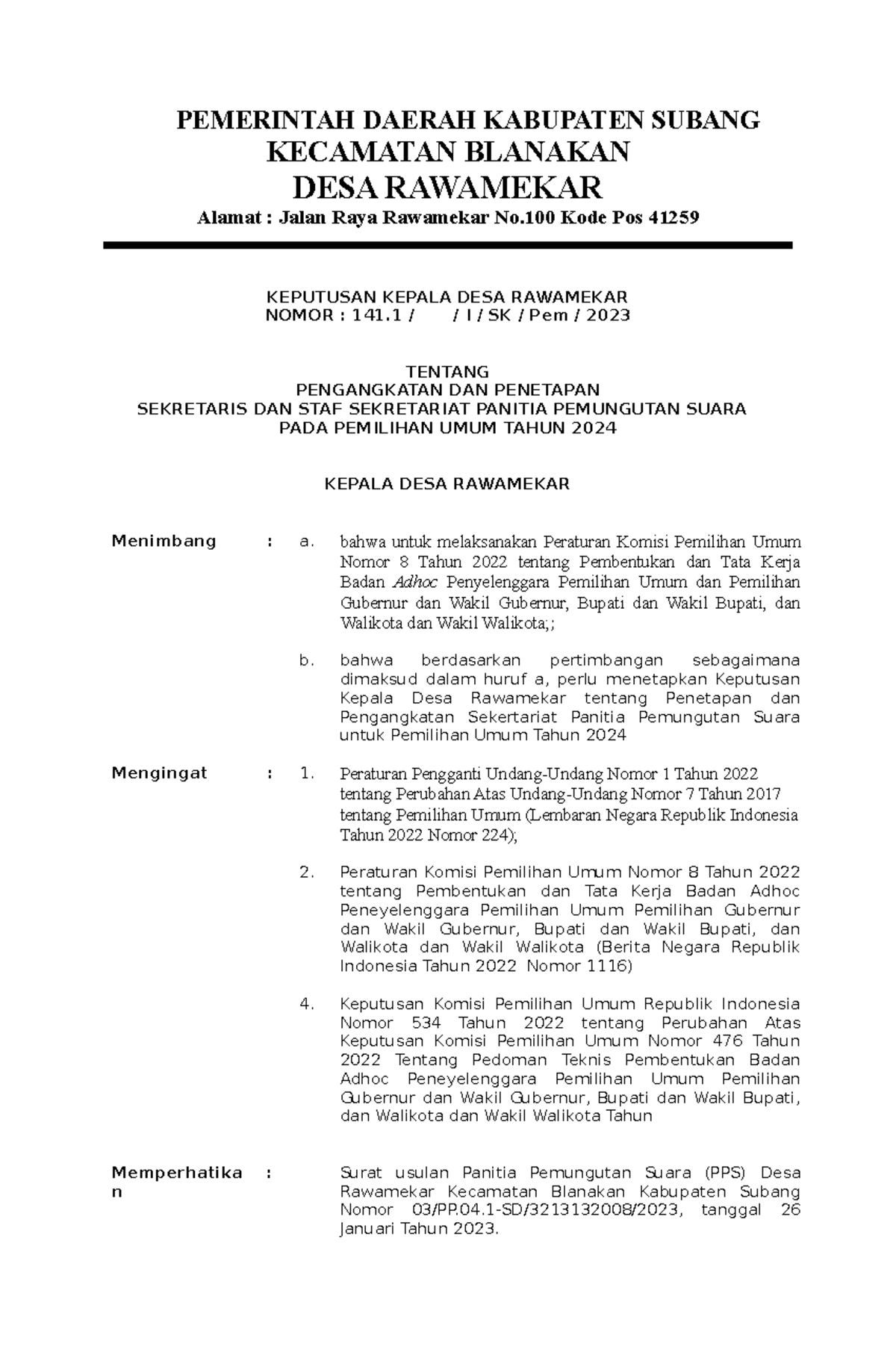 SK PPS DESA Rawamekar - contoh SK - PEMERINTAH DAERAH KABUPATEN SUBANG ...