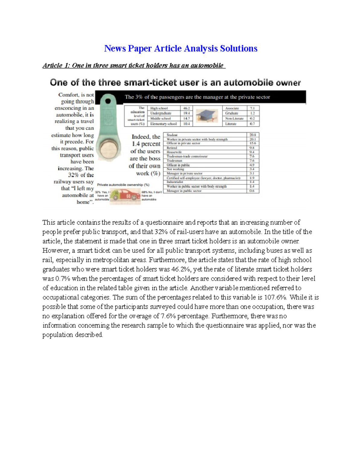 News article analysis - News Paper Article Analysis Solutions Article 1 ...