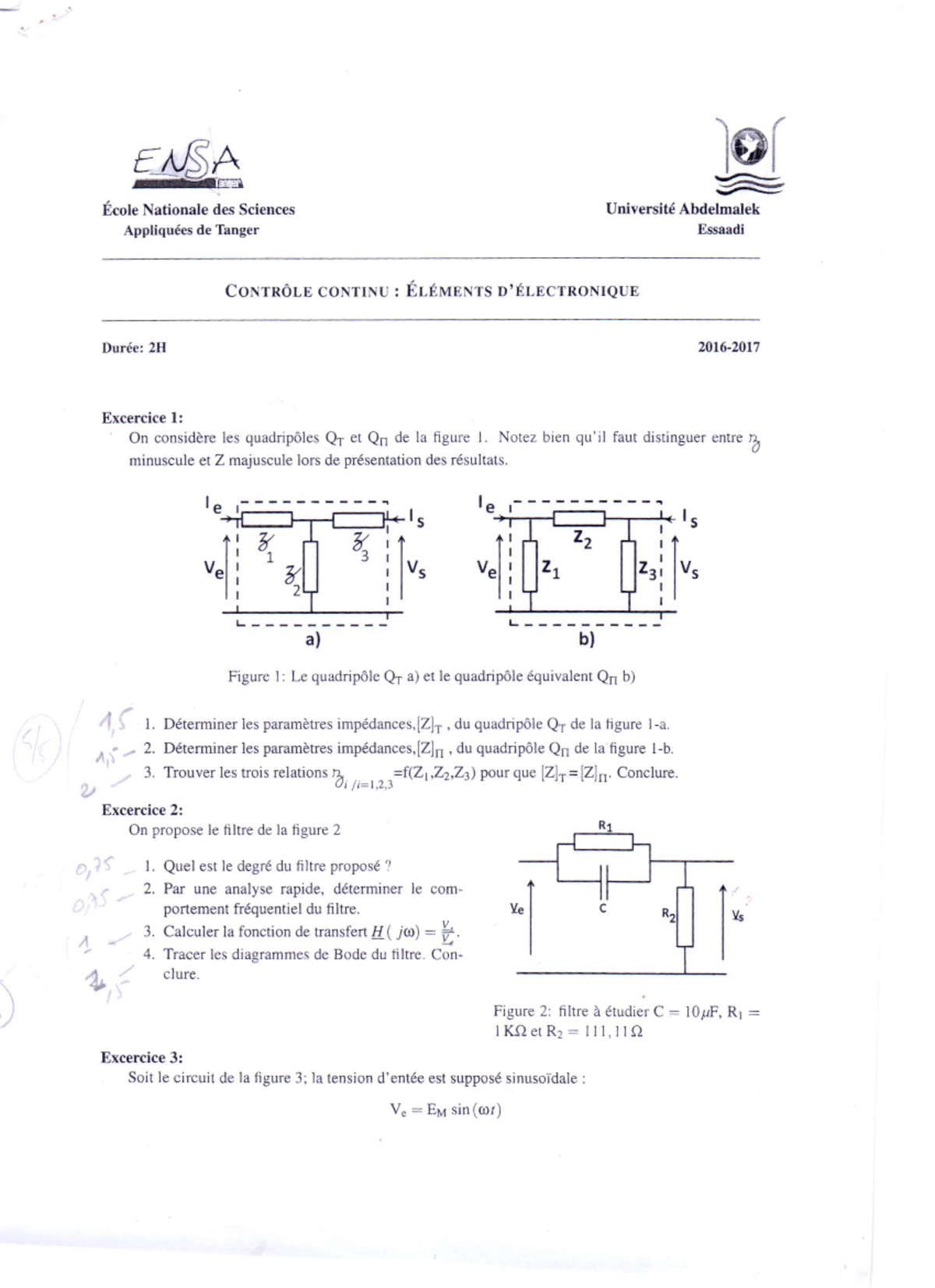 Correction Cc 2016-17 - corrigé contrôle continue n°4: les quadripôles, les filtres, les diodes ...