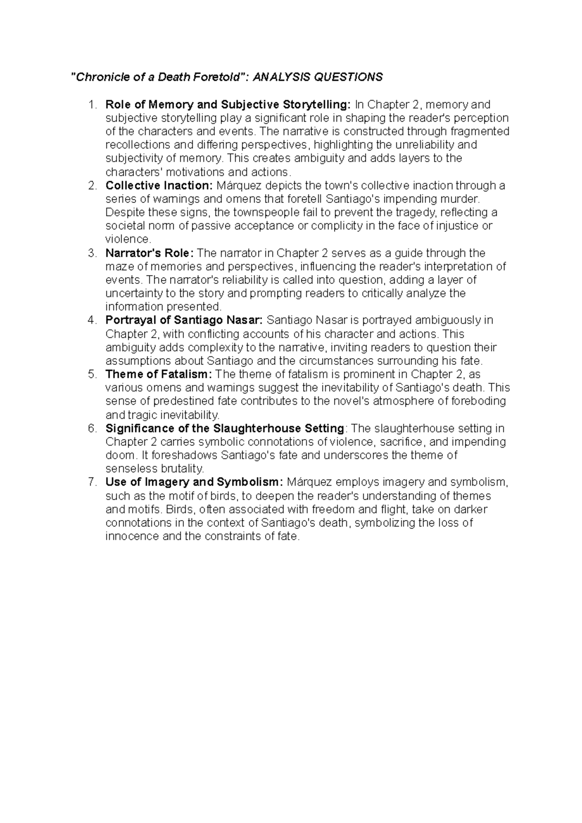 Chronicle of a Death Foretold - "Chronicle of a Death Foretold ...