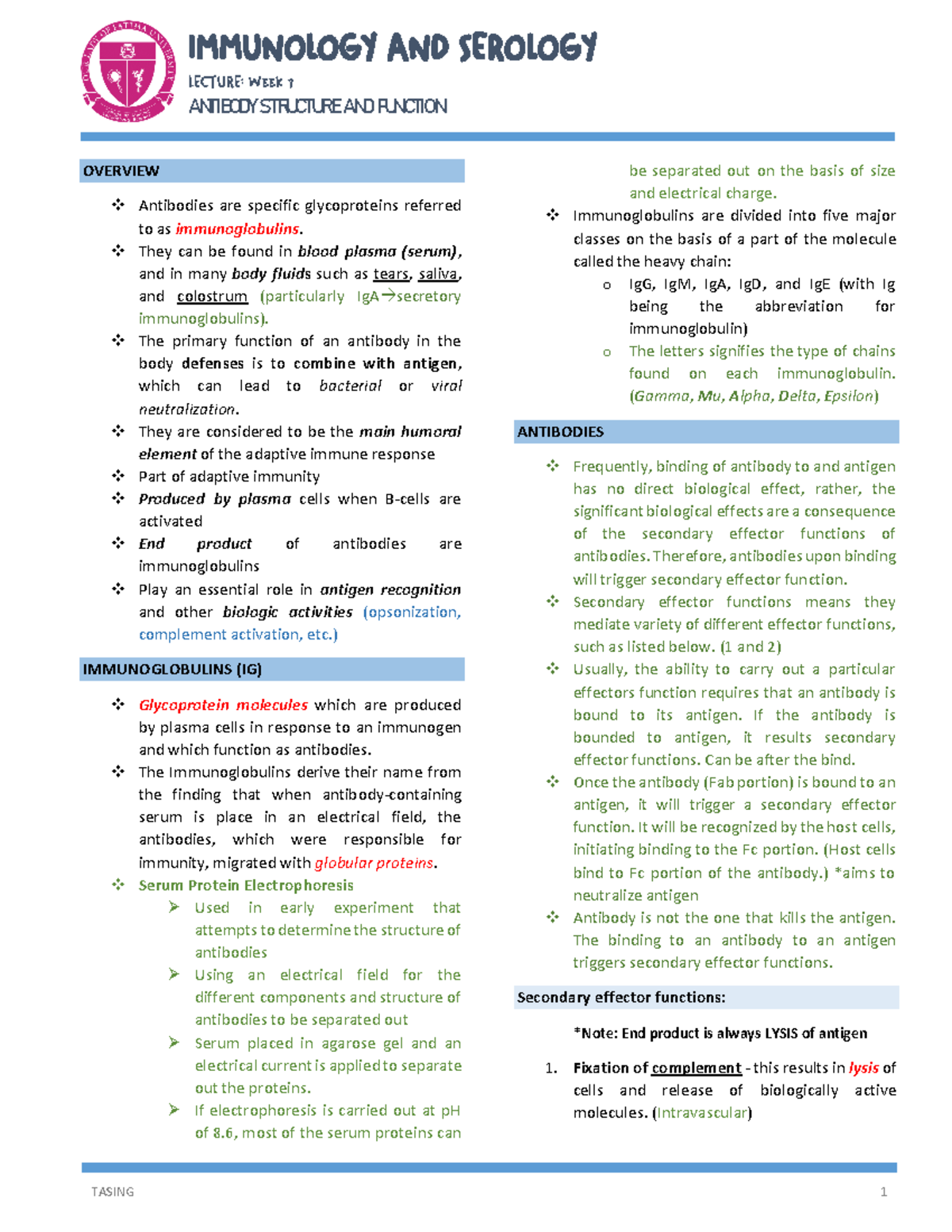 Antibodies - From Steven's - IMMUNOLOGY AND SEROLOGY LECTURE: week 7 ANTIBODY STRUCTURE AND ...
