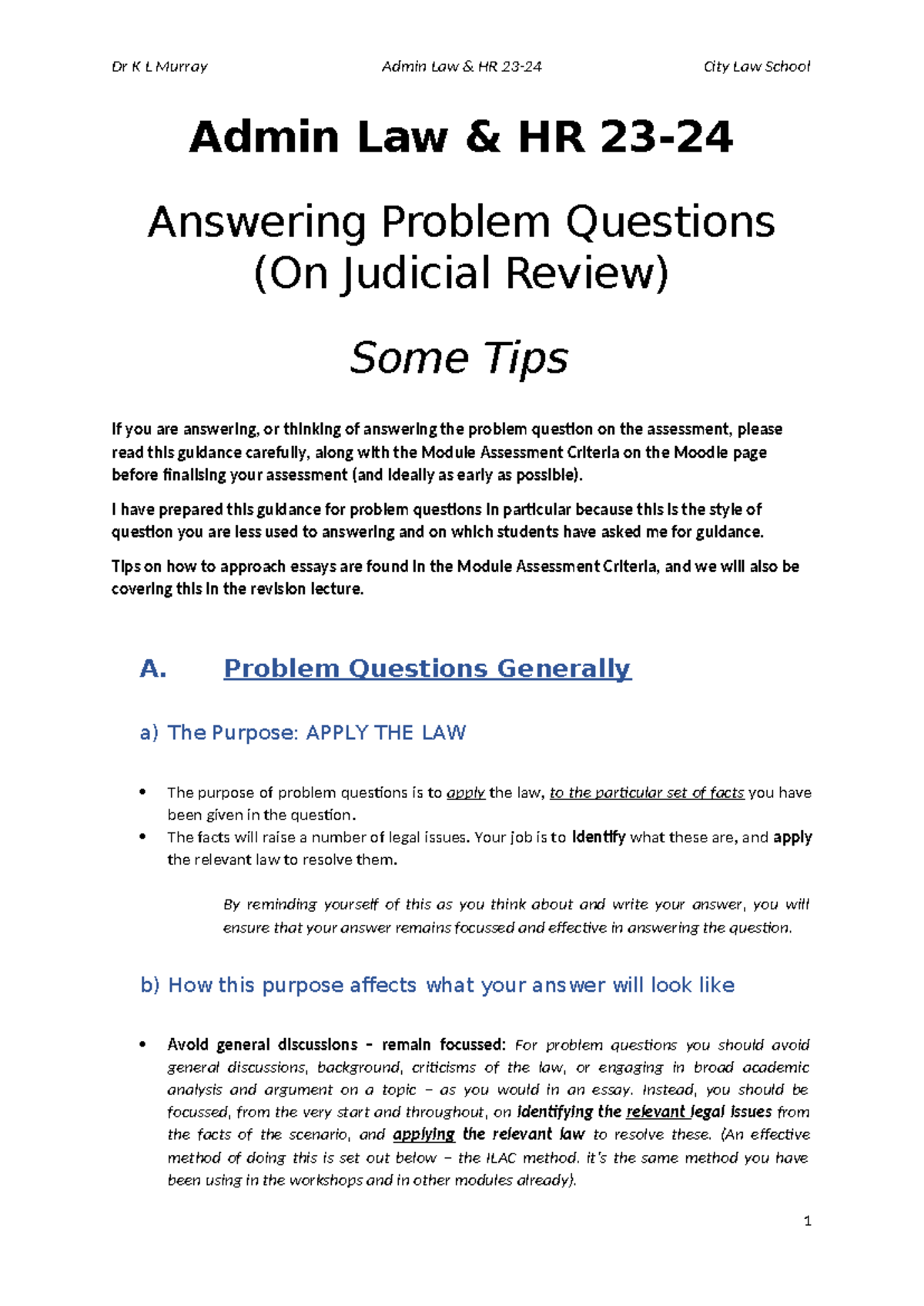 Admin HR 23-24 Problem Question Guide - Admin Law & HR 23- Answering ...