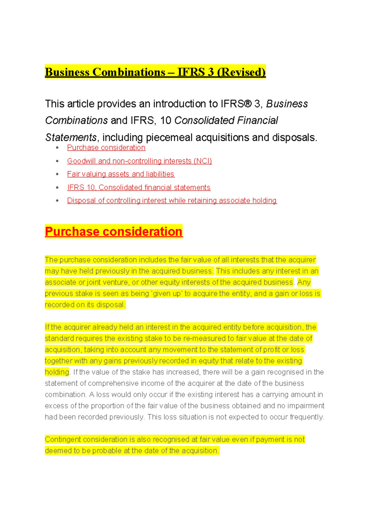 1. IFRS 3 + 10 - Summary Accounting - Business Combinations – IFRS 3 ...
