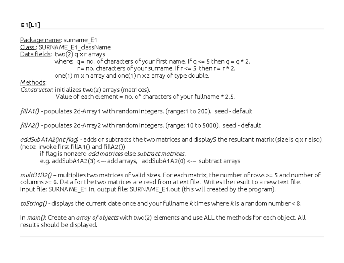 E1 - Practice eme hanjkqs - E1[L1] Package name: surname_E Class ...