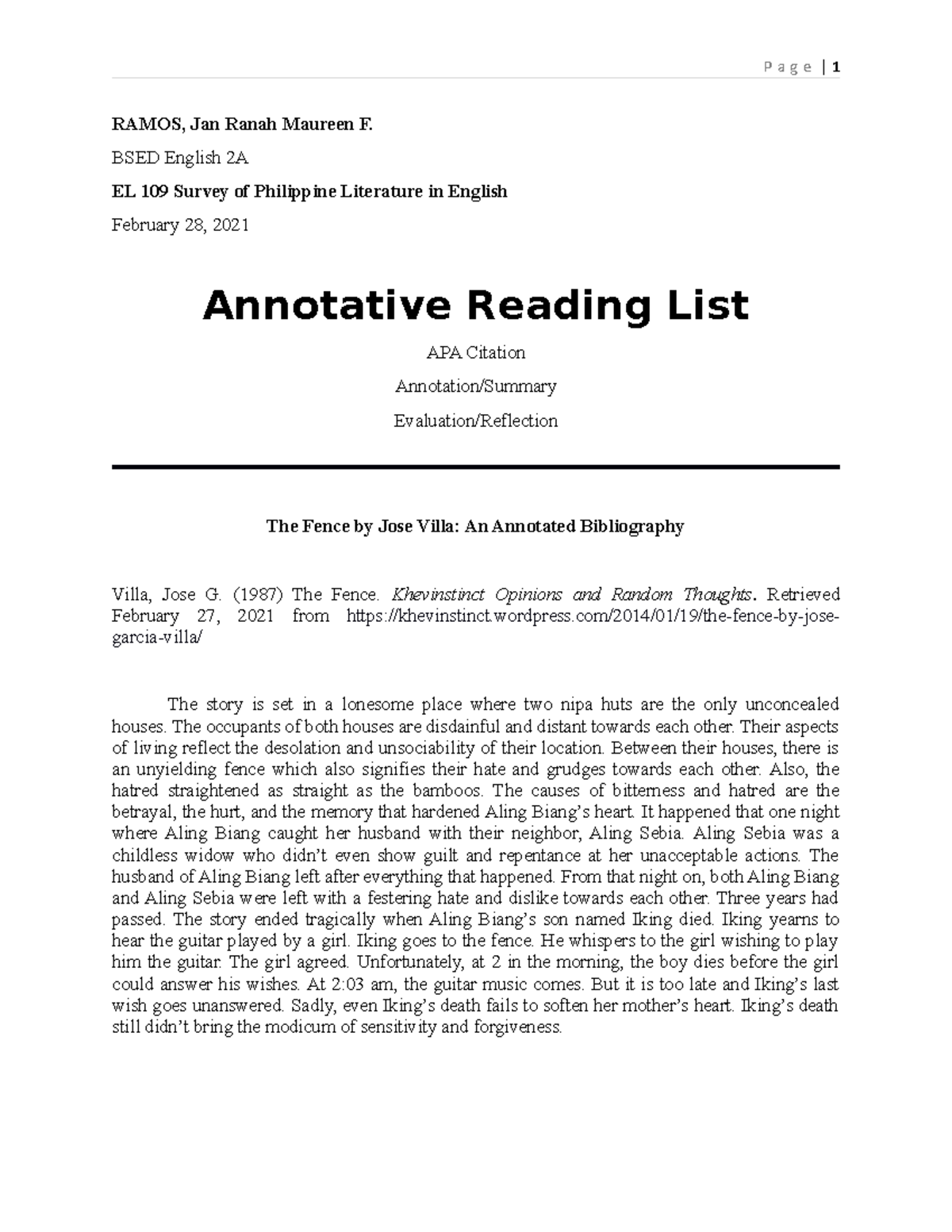 Ramos, Jan Ranah Maureen F. (Annotative Reading List) - RAMOS, Jan ...