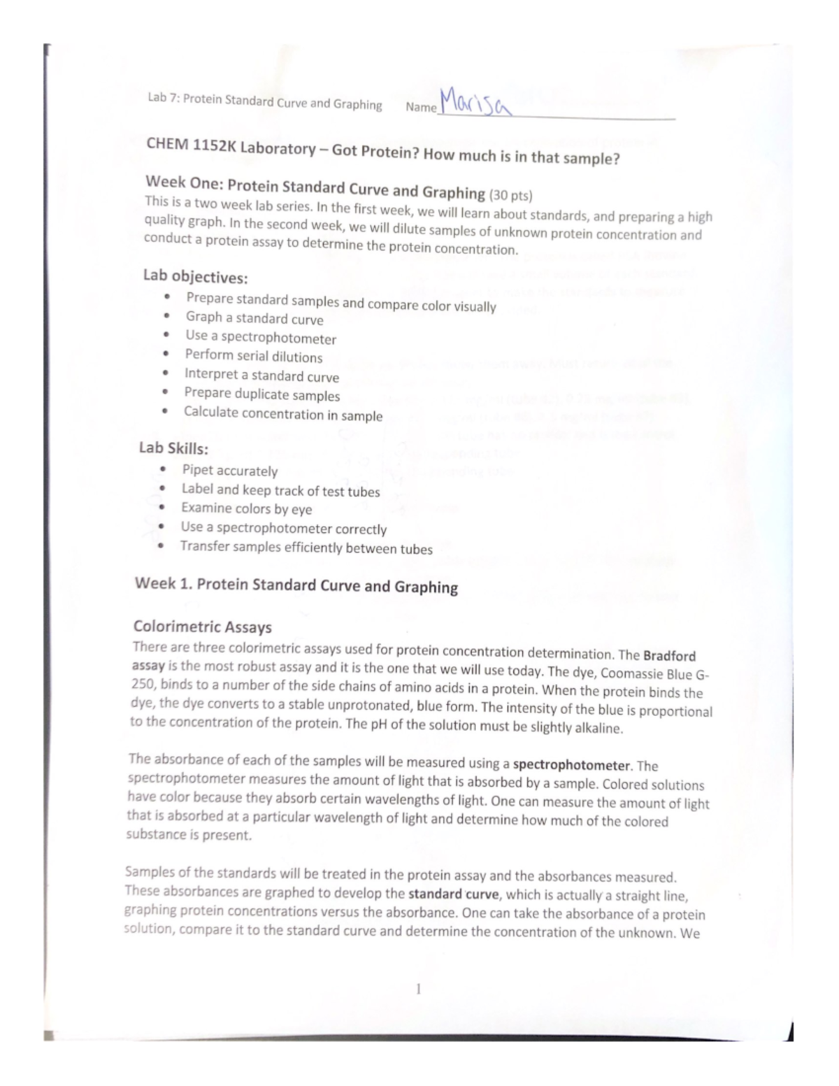 CHEM 1152K Laboratory - Got Protein How much is - CHEM 1152K - Studocu