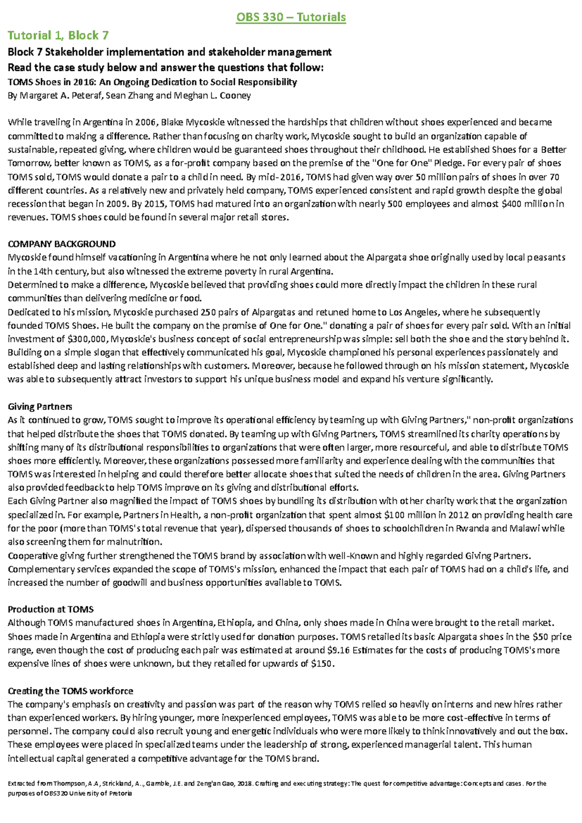 OBS 330 tutorial 1 - Tut work - OBS 330 – Tutorials Tutorial 1, Block 7 ...