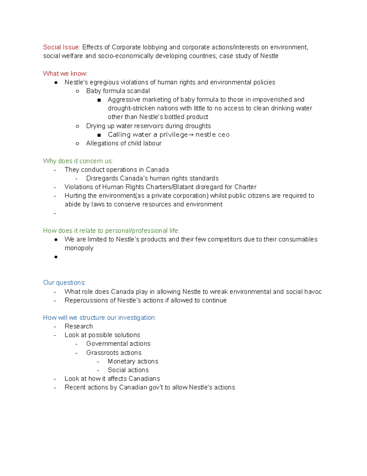 Proposal - Social Issue: Effects of Corporate lobbying and corporate ...