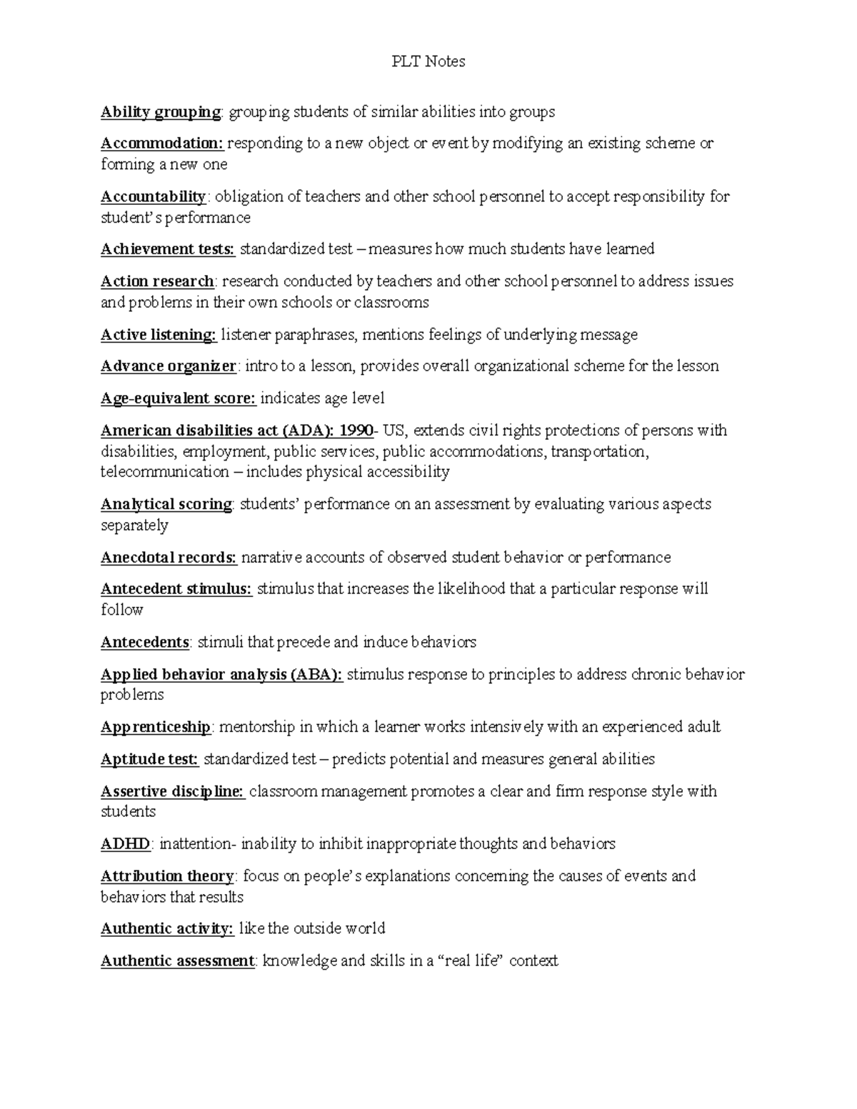 PLT 5622 Study guide - Ability grouping: grouping students of similar ...