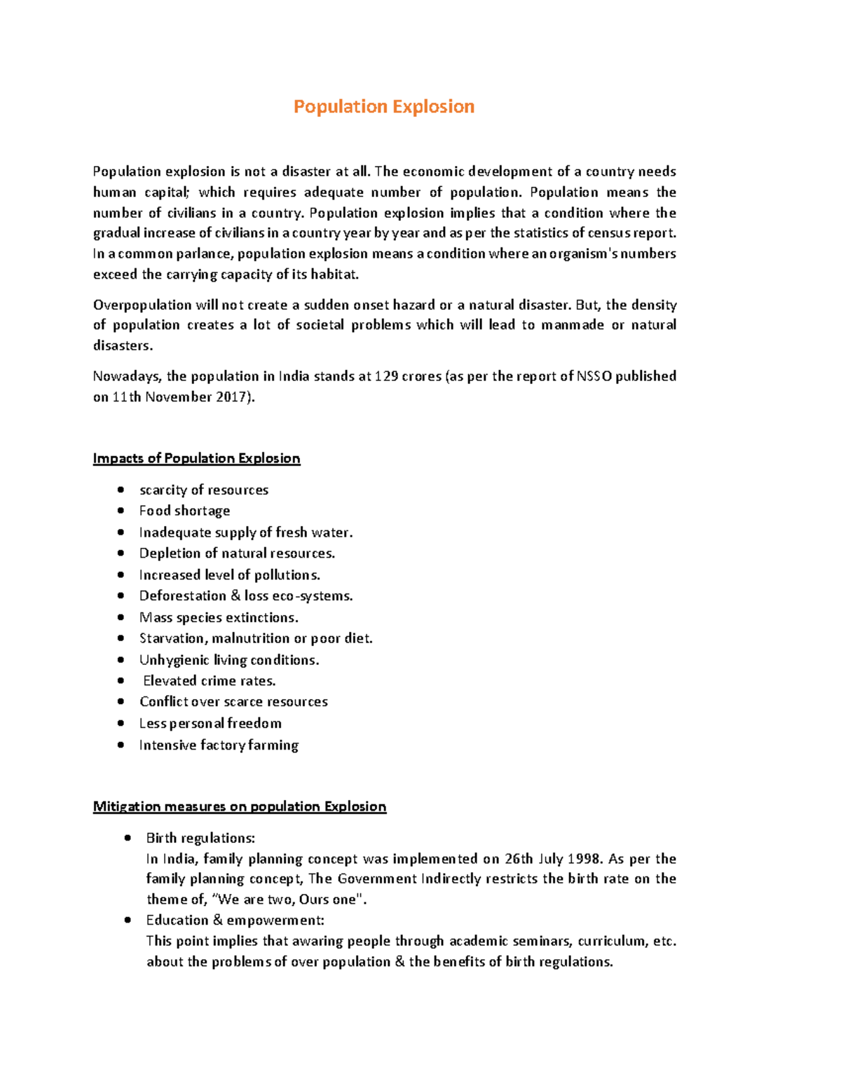 Population Explosion and impacts and mitigation measures - Population ...