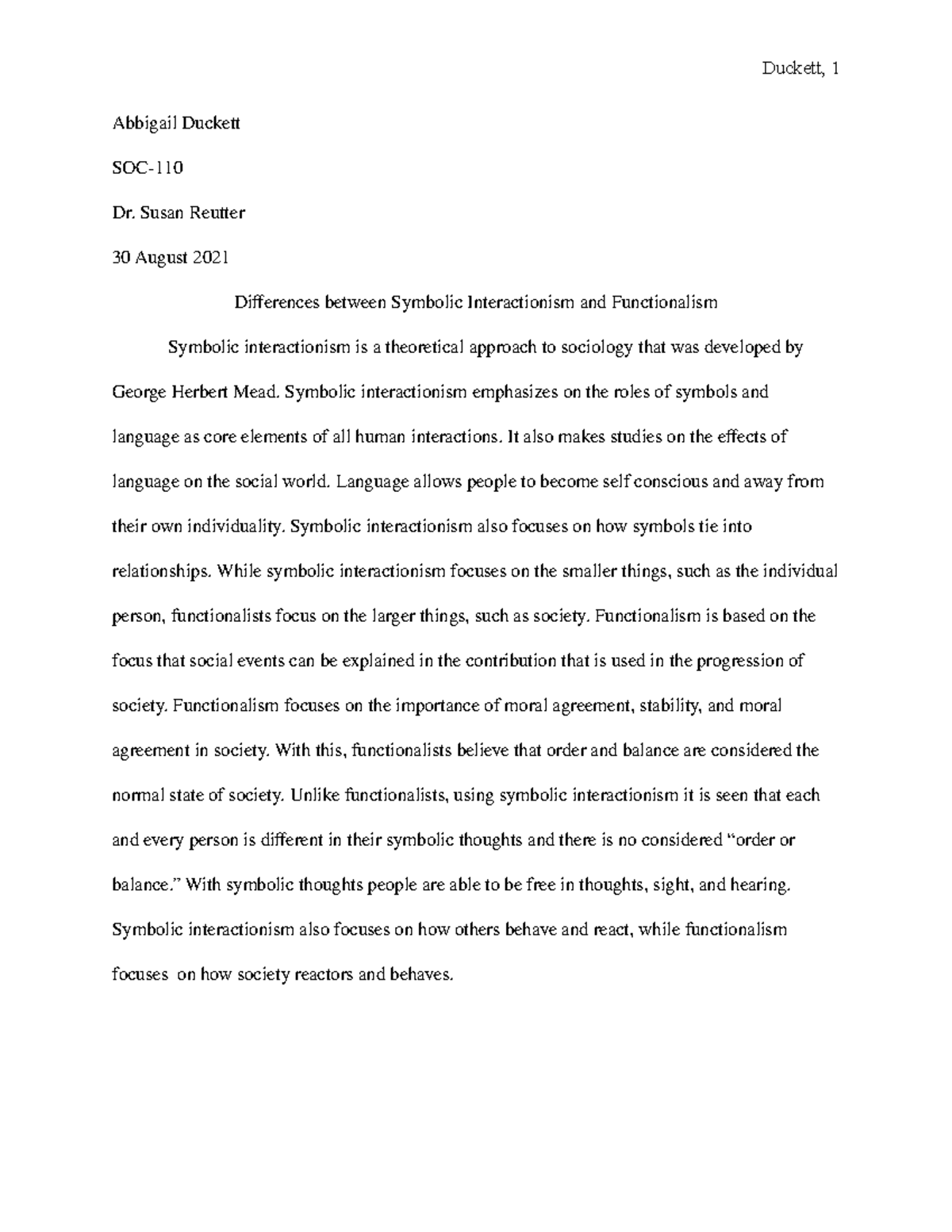 Different Perspectives - Duckett, 1 Abbigail Duckett SOC- Dr. Susan ...
