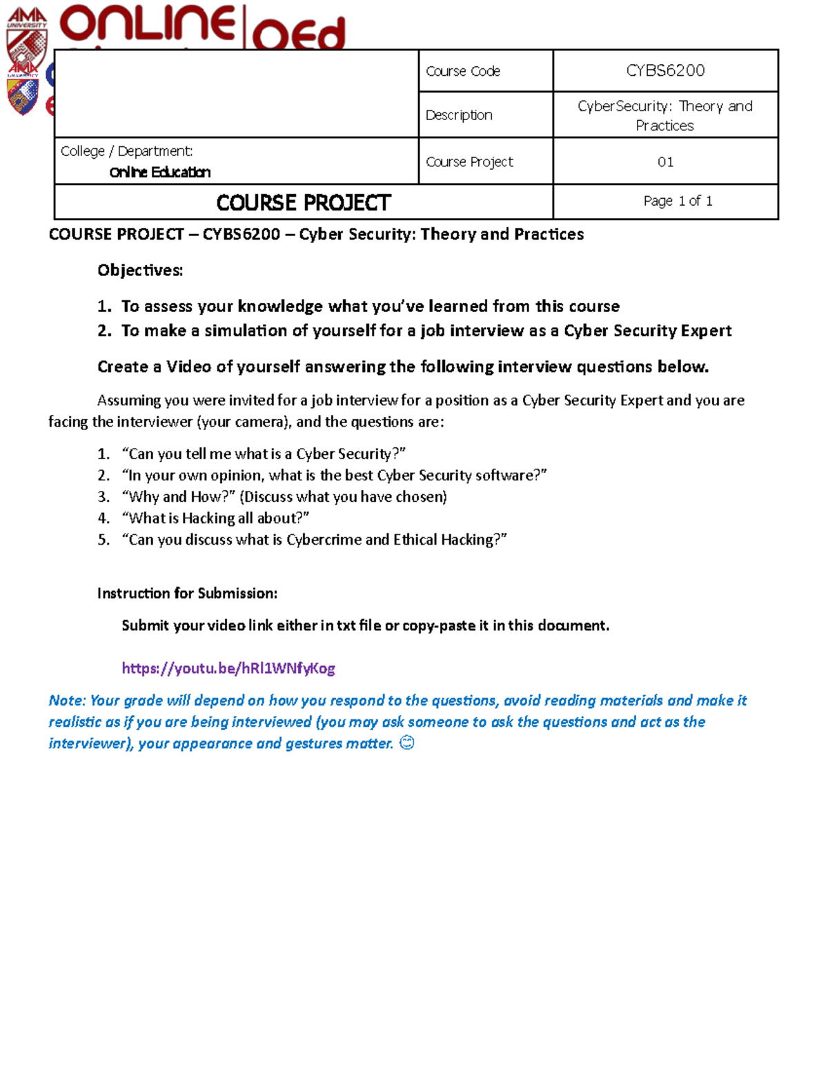 Course Project - Cybersecurity - COURSE PROJECT – CYBS6200 – Cyber ...