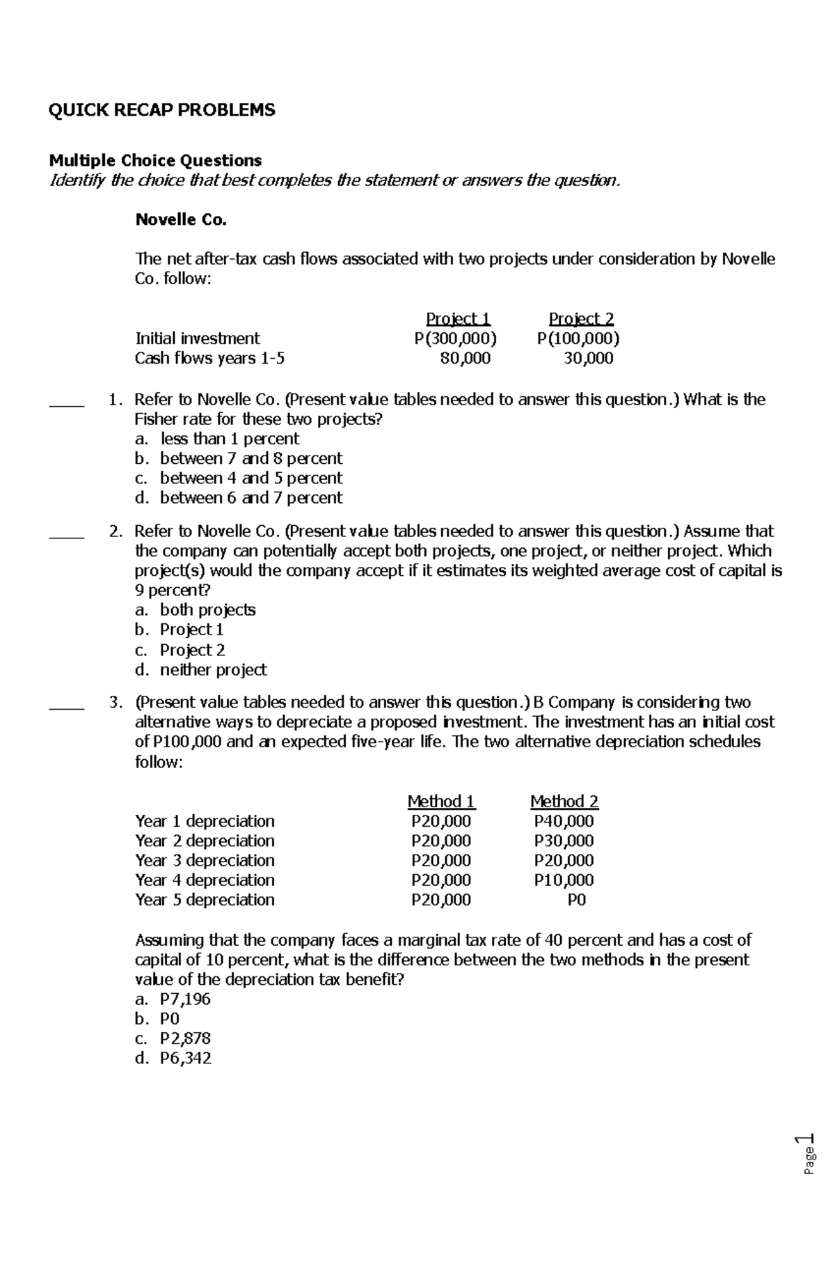 Quick Recap Problems 2 1 Quick Recap Problems Multiple Choice Questions Identify The Choice 