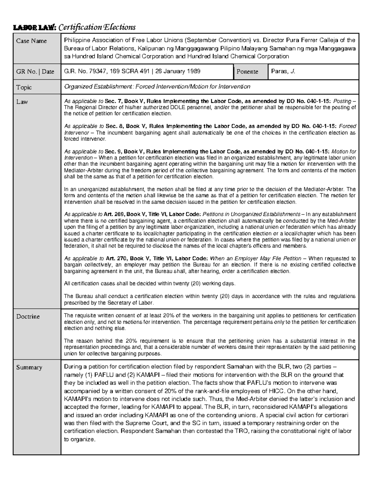 100. Phil. Association of Free Labor Union v. Calleja, Phil ...