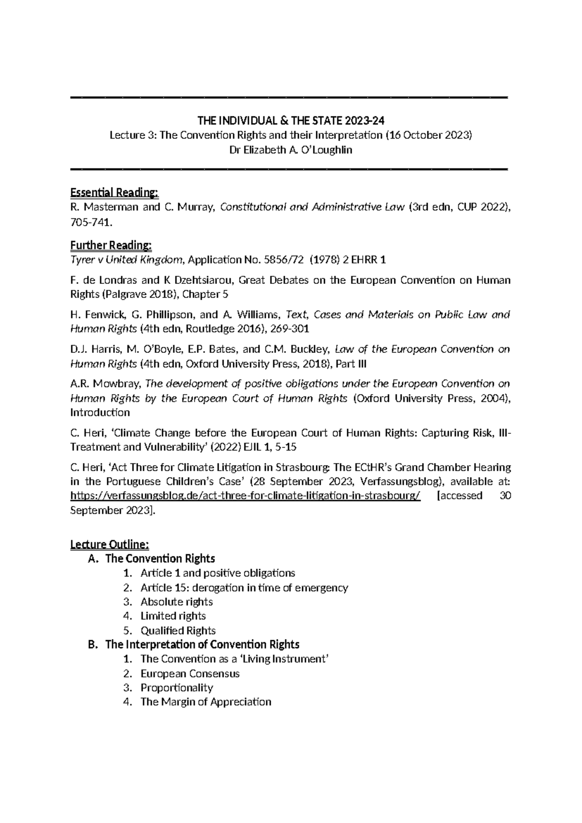 L3 ECHR rights and their interpretation 2023-4 - - Studocu