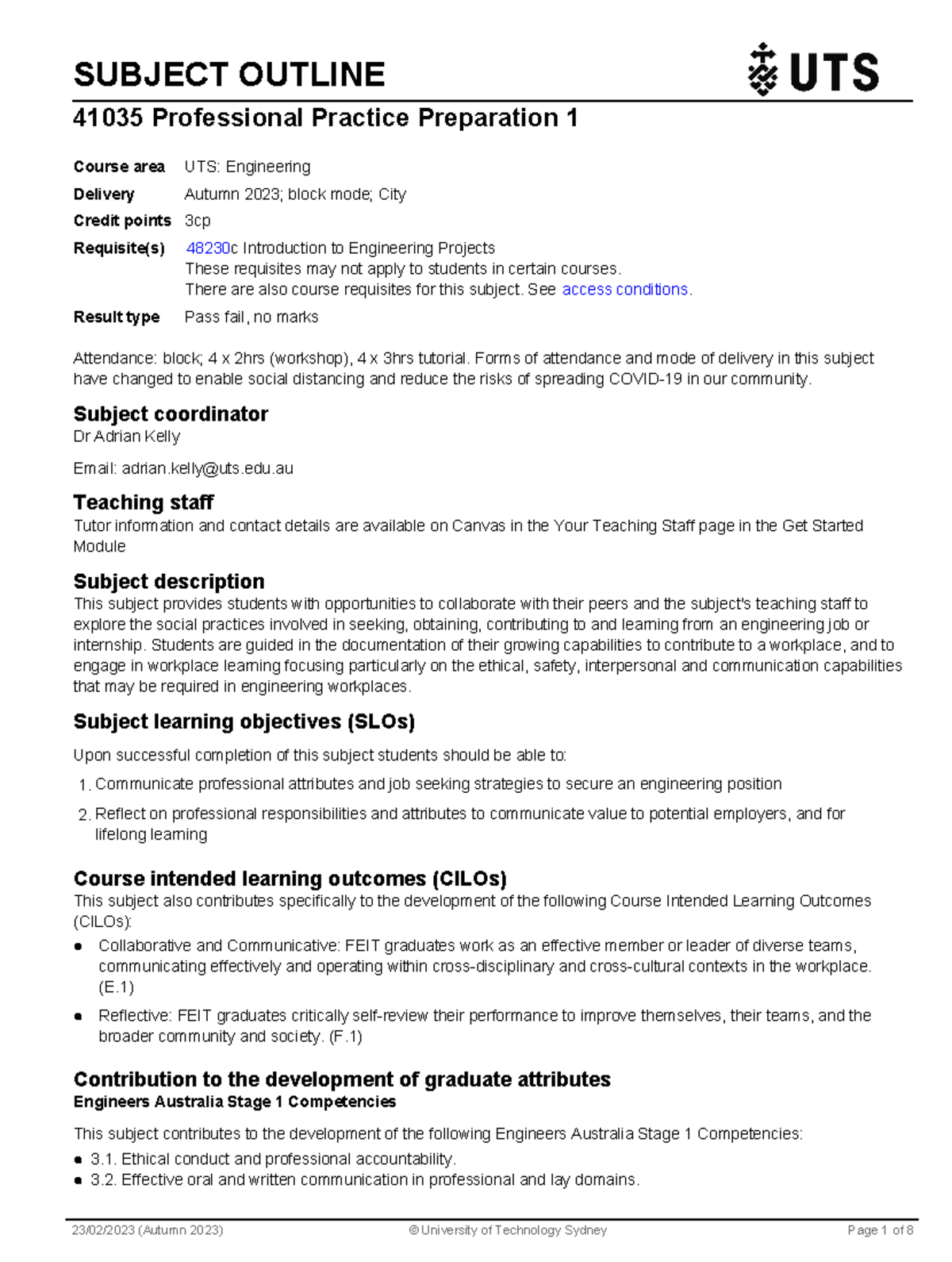 41035 Professional Practice Preparation 1 - Autumn 2023 - SUBJECT ...