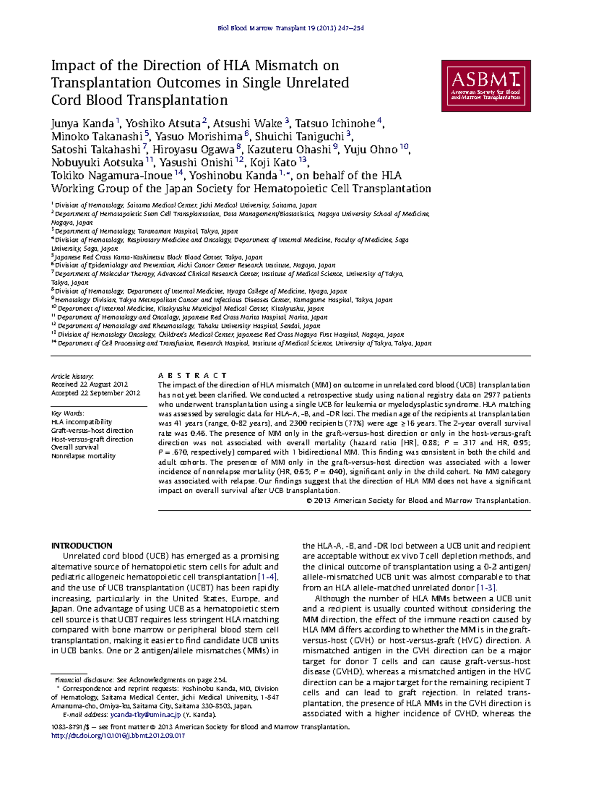 Impact of the direction of hla mismatch on transplantation outcomes in ...