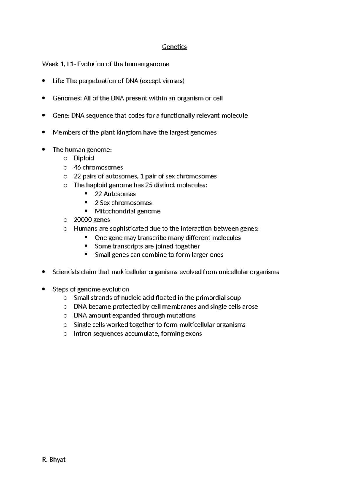 3. Genetics - Genetics Week 1, L1- Evolution of the human genome Life ...