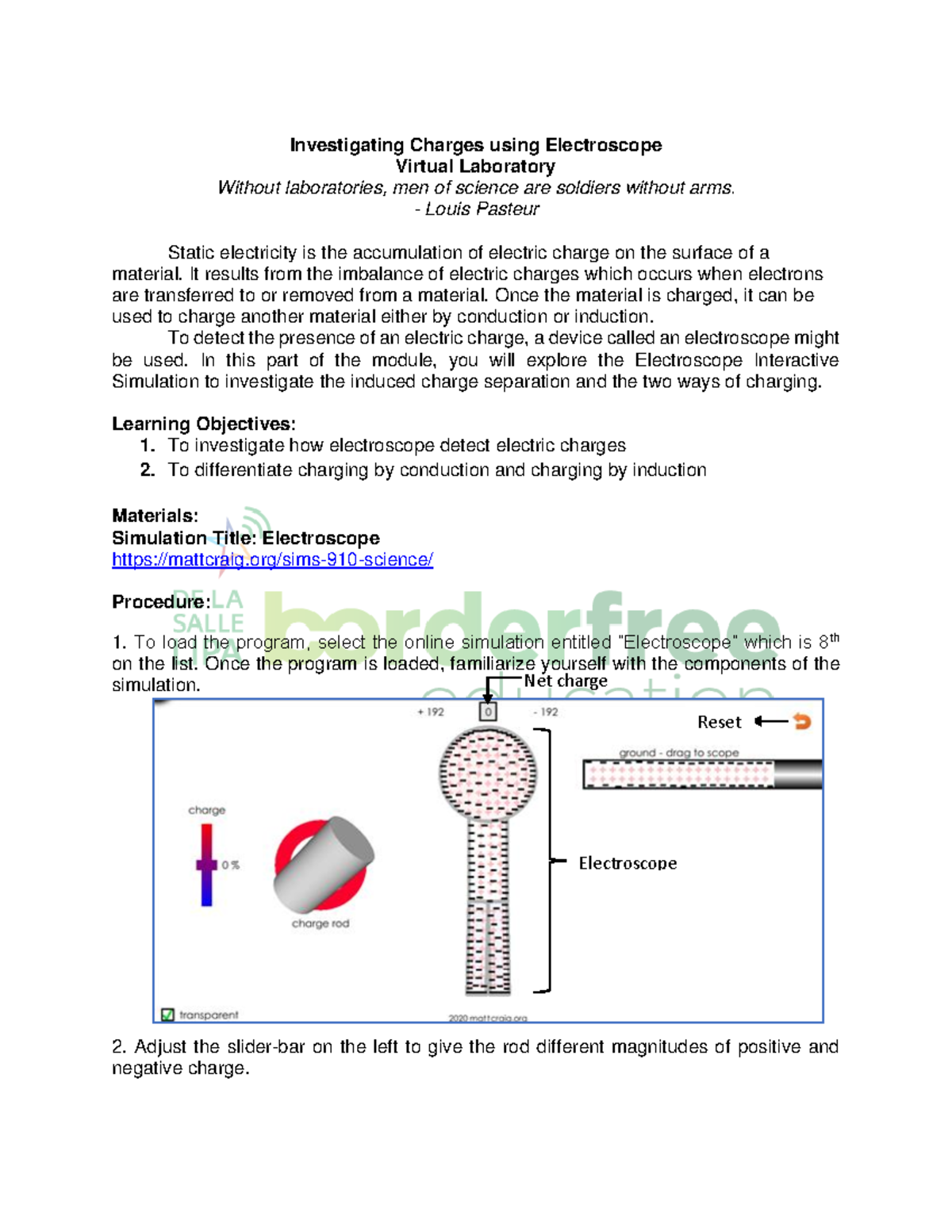 Electroscope Activity Sheet-1 - BS Medical Laboratory Science - Studocu