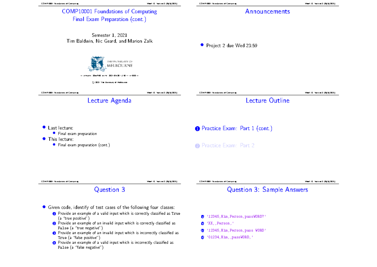 Handout 12b tutorial - COMP10001 Foundations of Computing Final Exam Preparation (cont ...