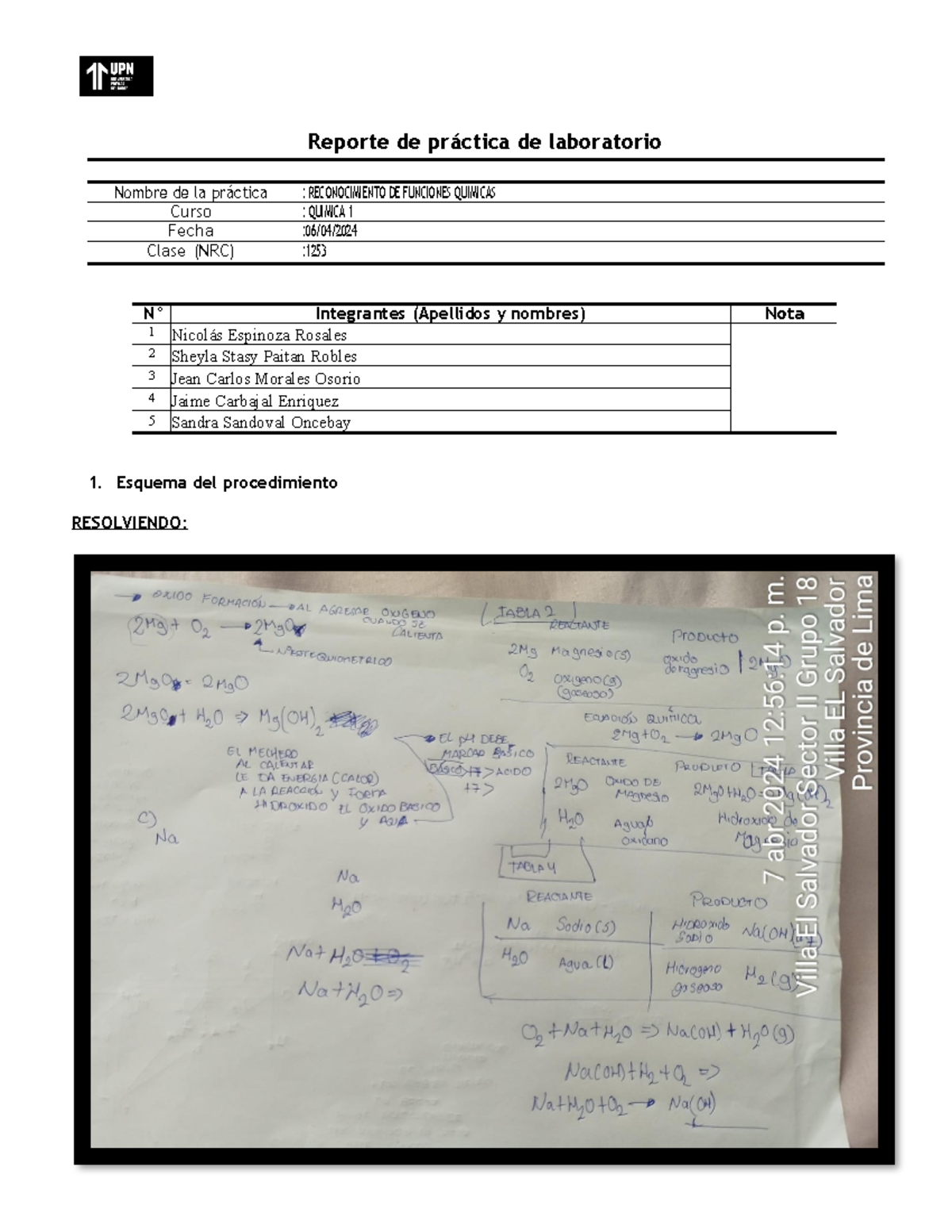Formato Reporte de resultados laboratorio 2024 1 - Reporte de práctica de laboratorio Nombre de ...