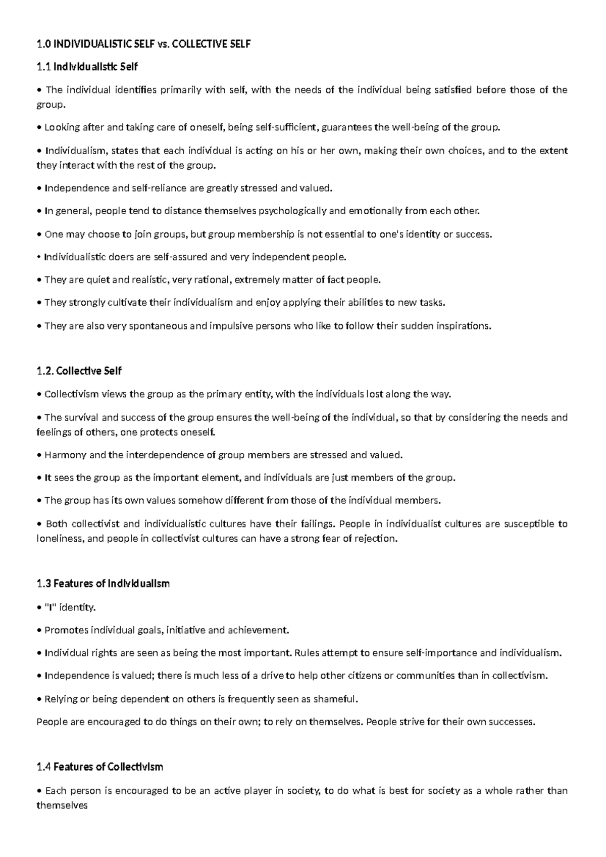 Individualistic VS. Collective SELF - 1 INDIVIDUALISTIC SELF vs ...