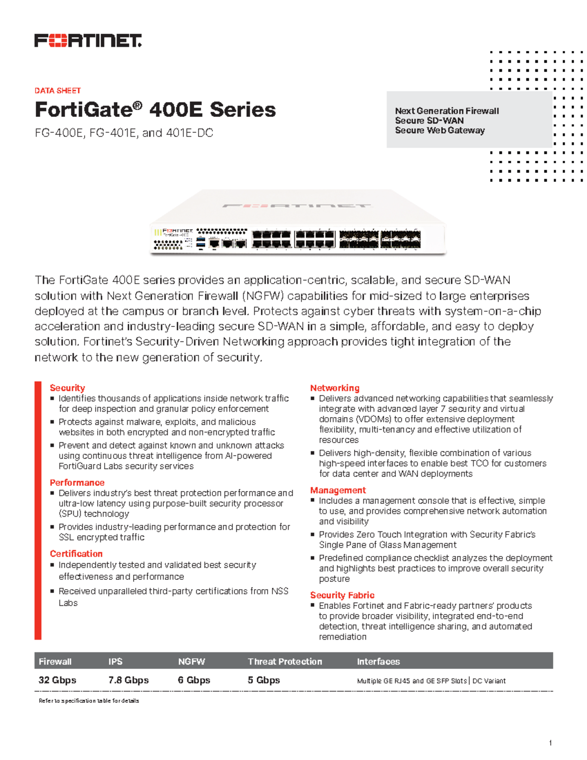 Forti Gate 400E Manual de Desarrollo - FortiGate ® 400E Series FG-400E ...