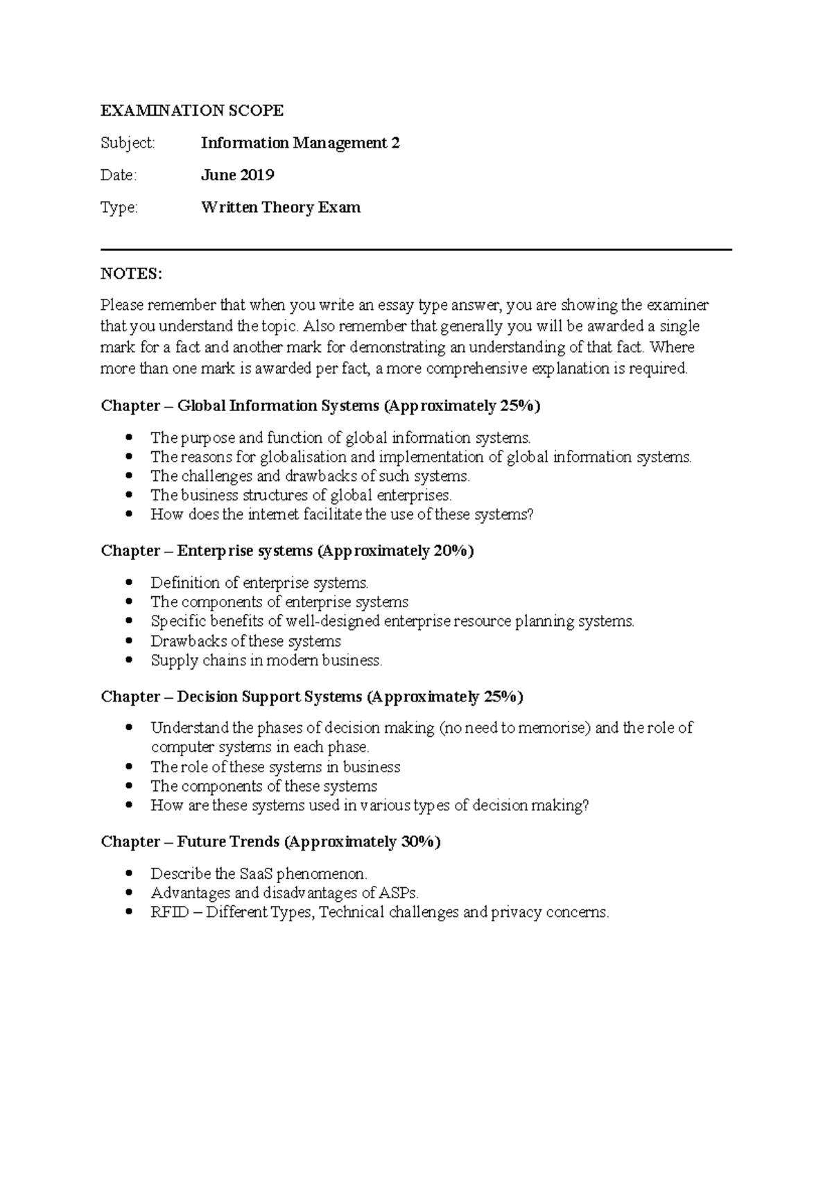 JUNE Examination Scope - EXAMINATION SCOPE Subject: Information ...
