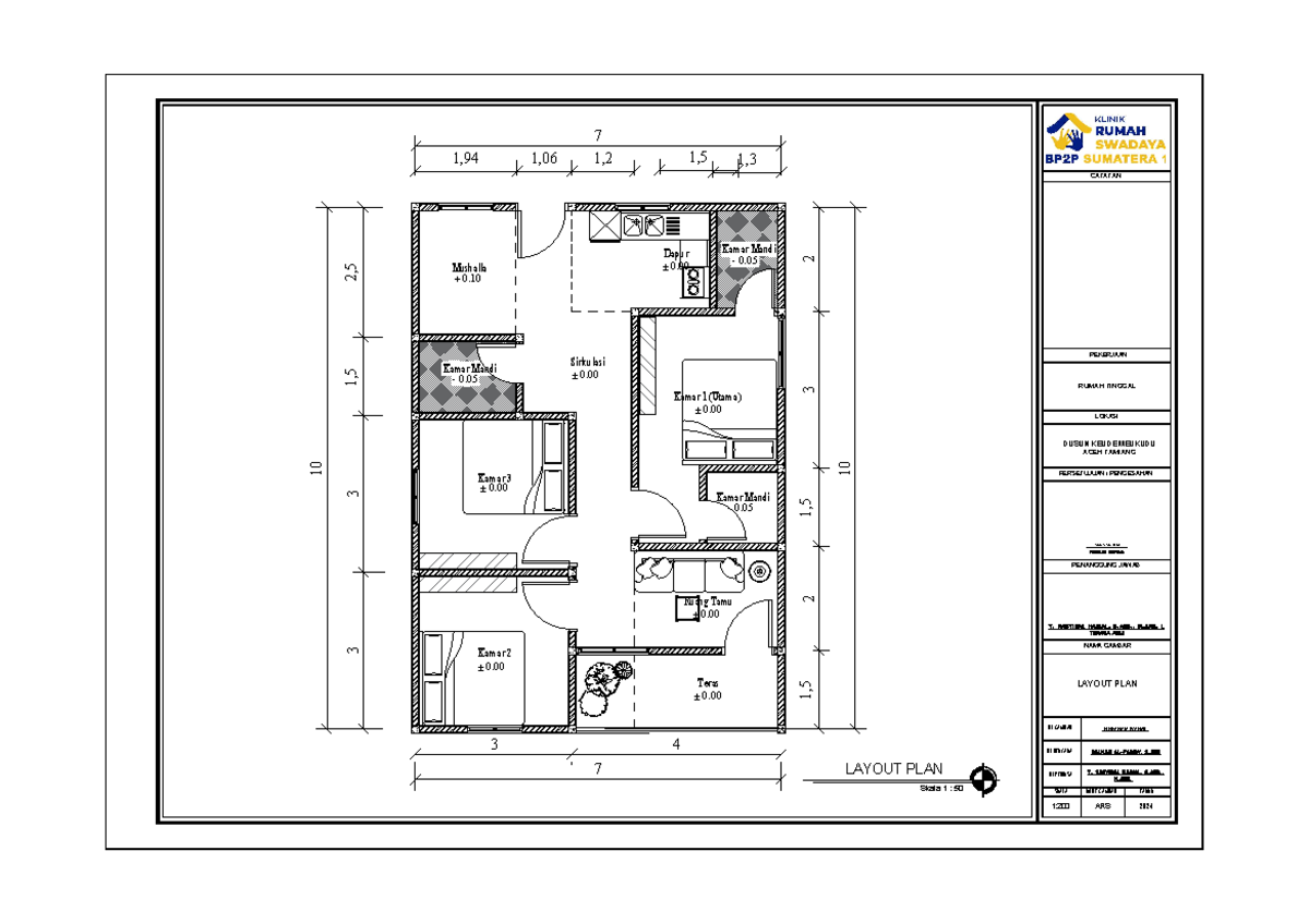 Rumah Agus Antoni - Contoh denah - LAYOUT PLAN 1:200 ARS Skala 1 : 50 ...