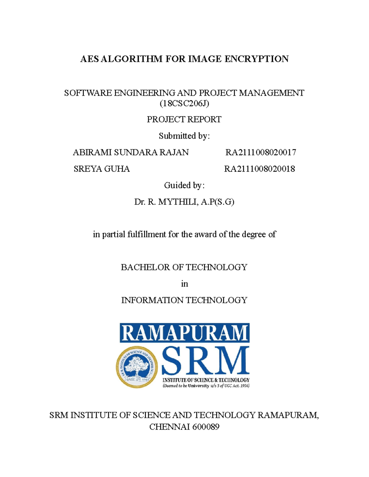SEPM Record - AES ALGORITHM FOR IMAGE ENCRYPTION SOFTWARE ENGINEERING AND PROJECT MANAGEMENT ...