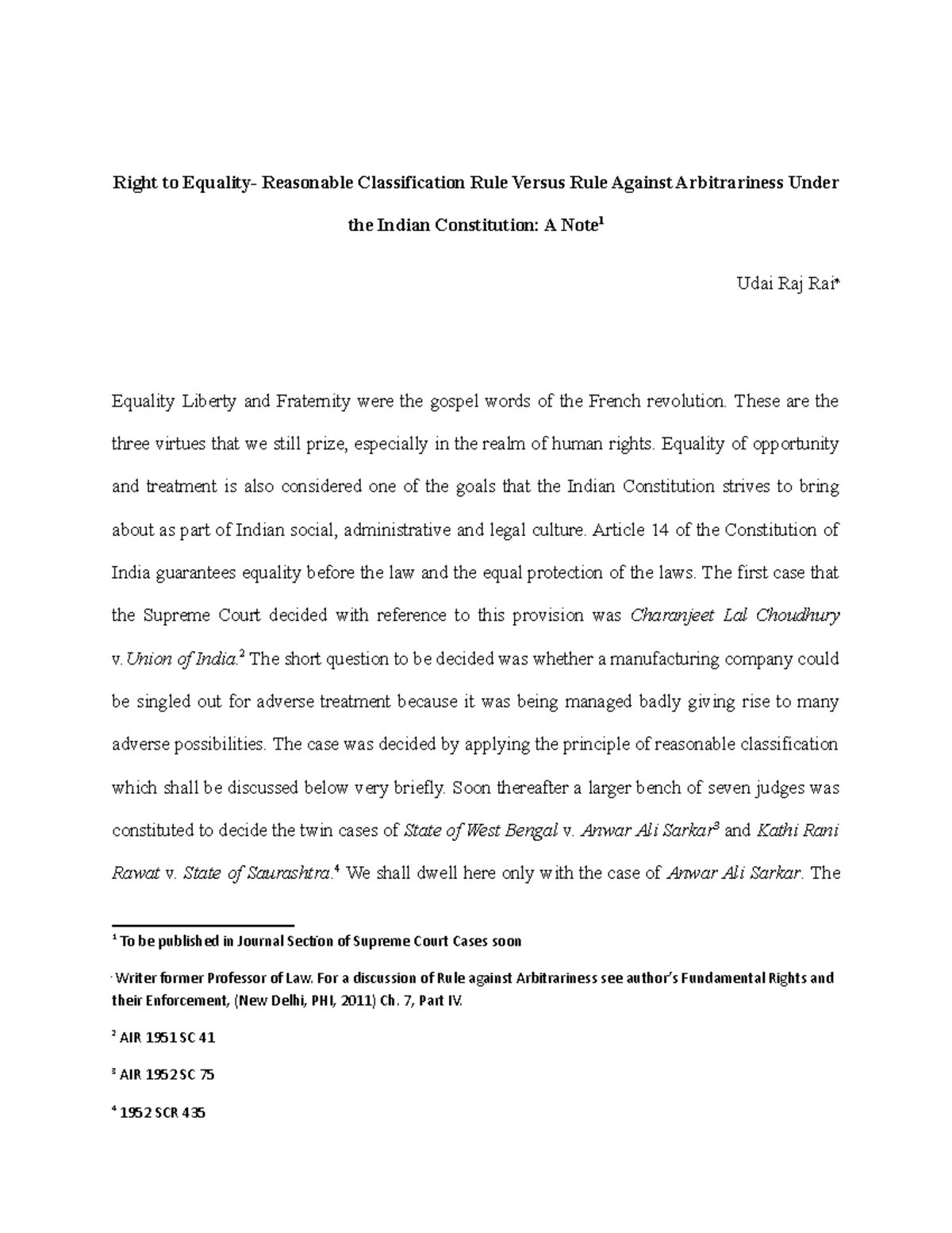 Right to Equality Reasonable Classification constitution law article 14 ...