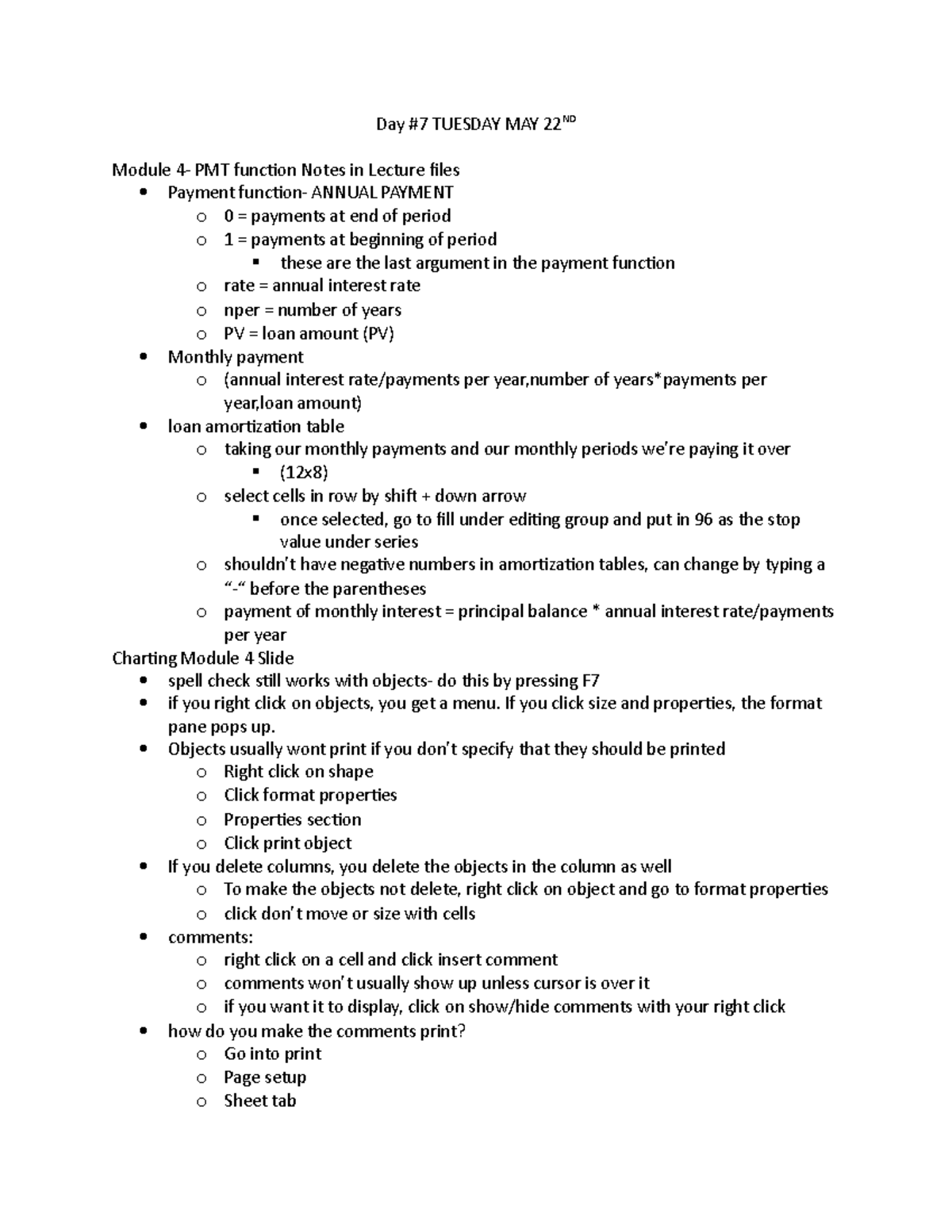 ACCT218 Class Notes - Day TUESDAY MAY 22ND Module PMT function Notes in ...