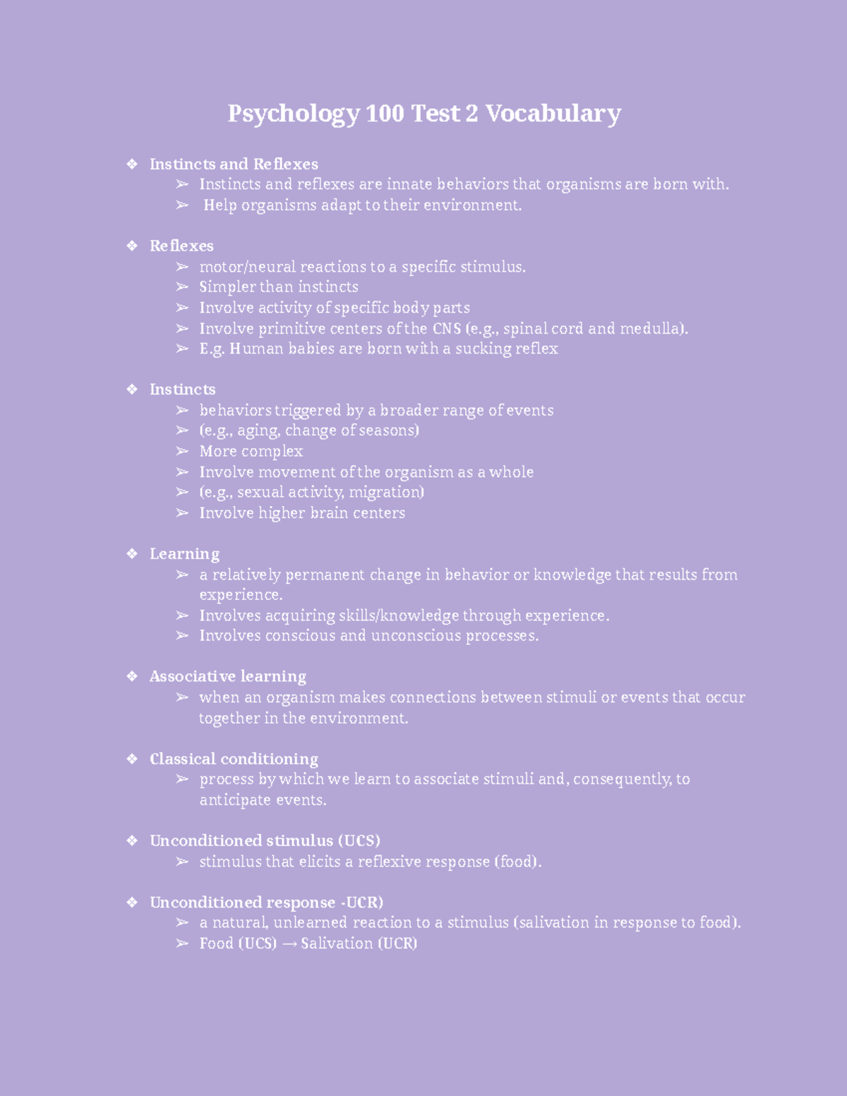 Psychology 100 Test 2 Vocabulary - Psychology 100 Test 2 Vocabulary ...