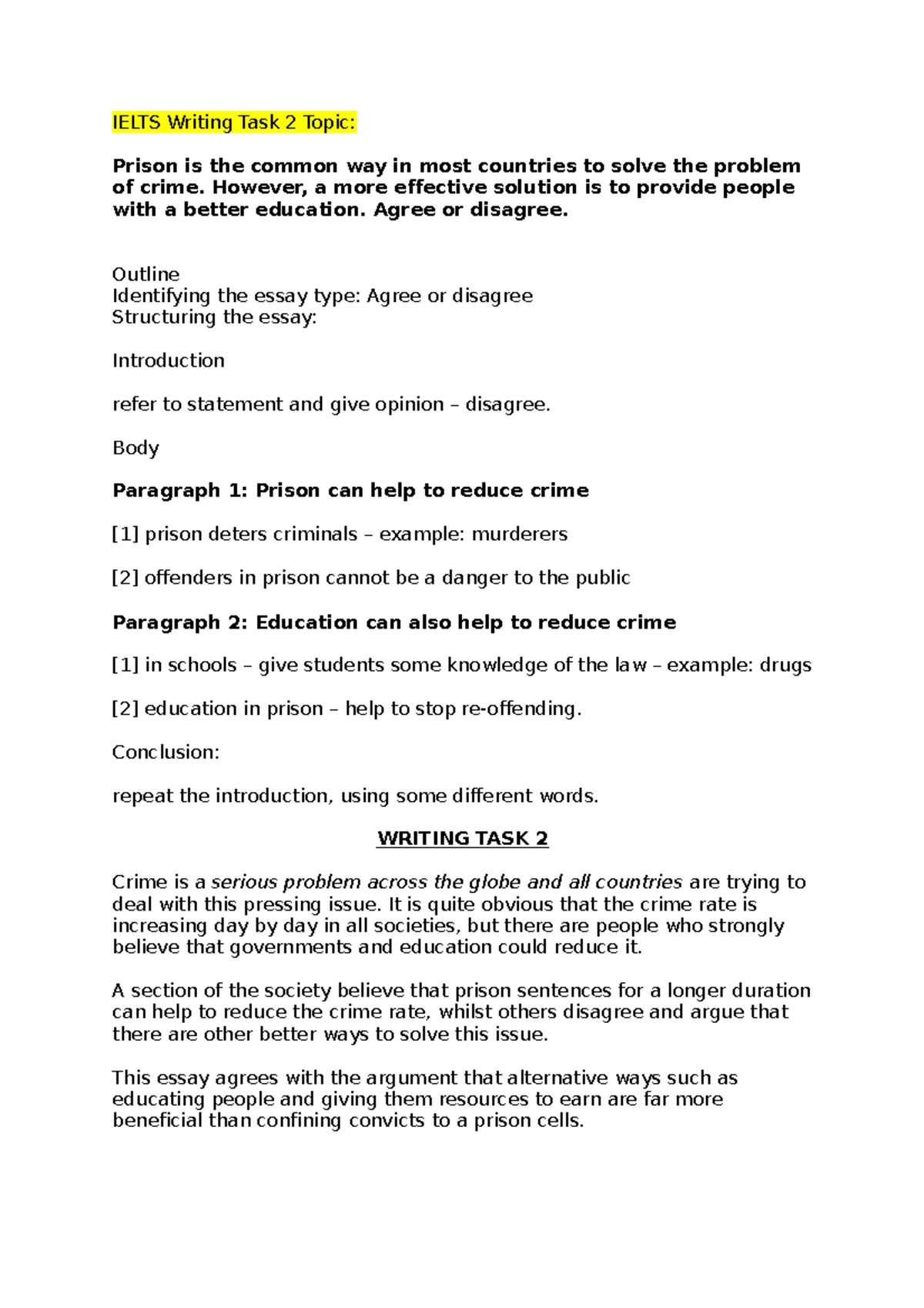 Ielts Writing Task 2 Topic - Inglese - Studocu