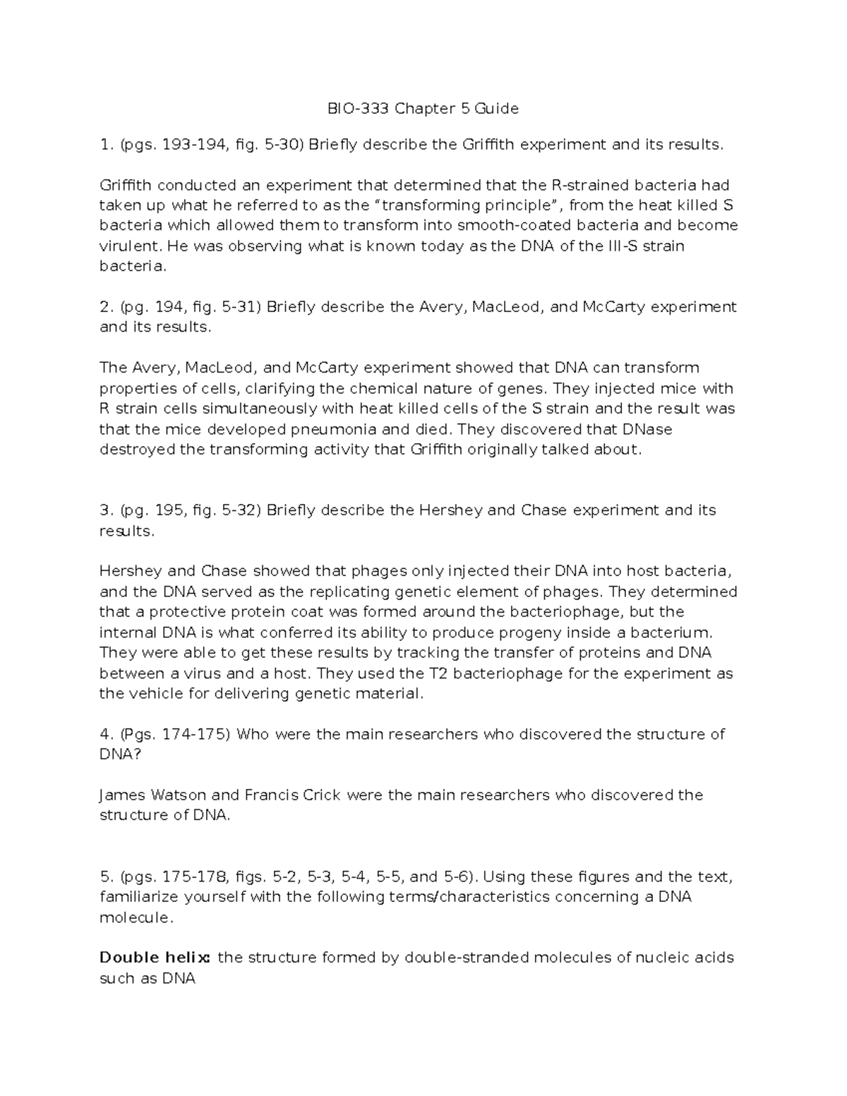 Molecular and Cellular Biology CH 5 Review Guide - BIO-333 Chapter 5 ...