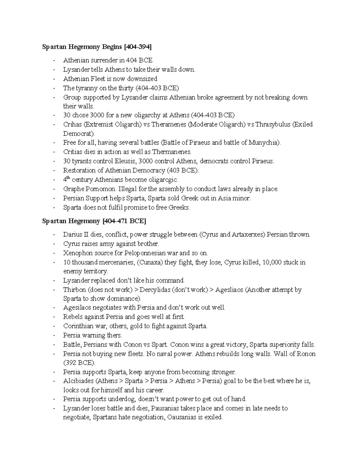History 10% Review - Spartan Hegemony Begins [404-394] - Athenian ...