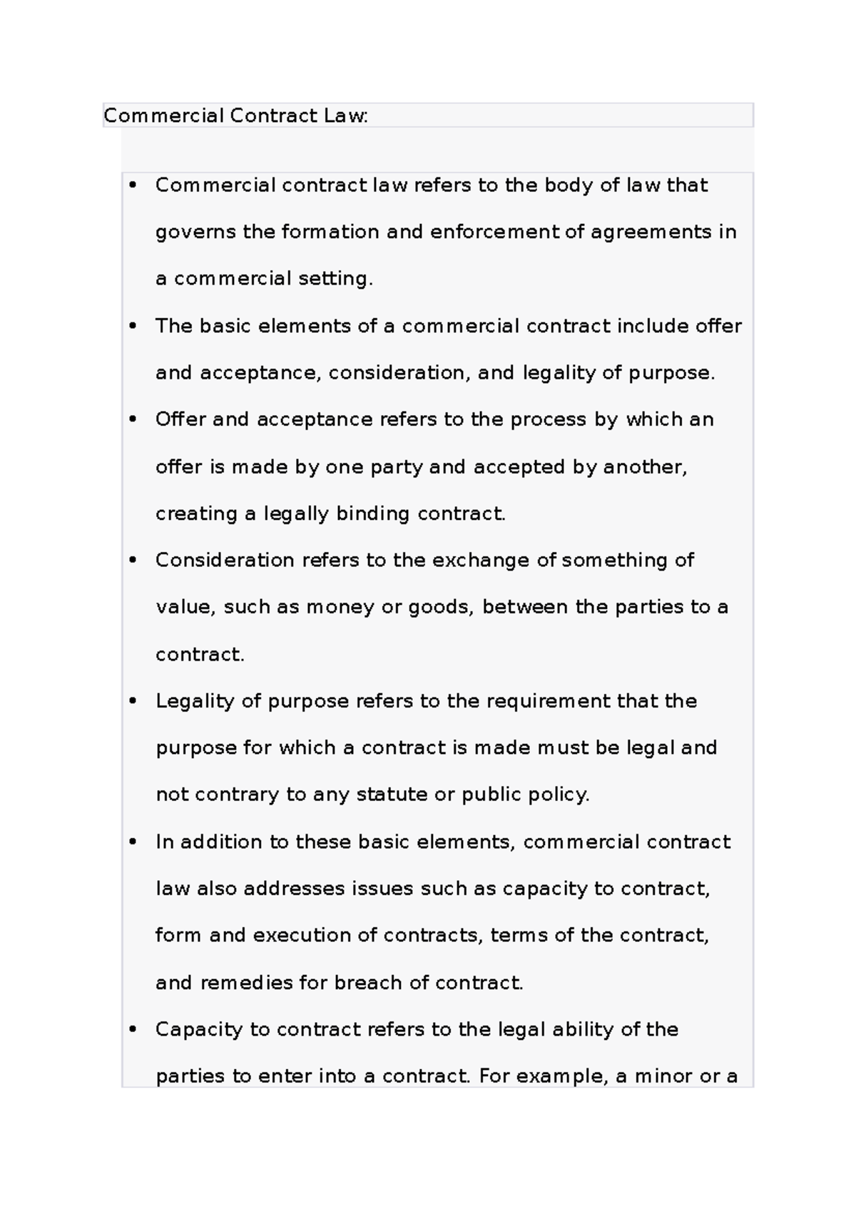Commercial contract law notes - Commercial Contract Law: Commercial ...