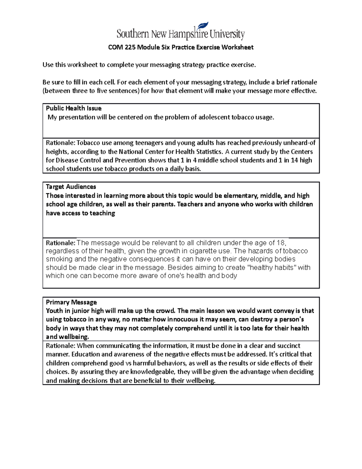 COM 225 Module Six Practice Exercise Worksheet - Be sure to fill in ...