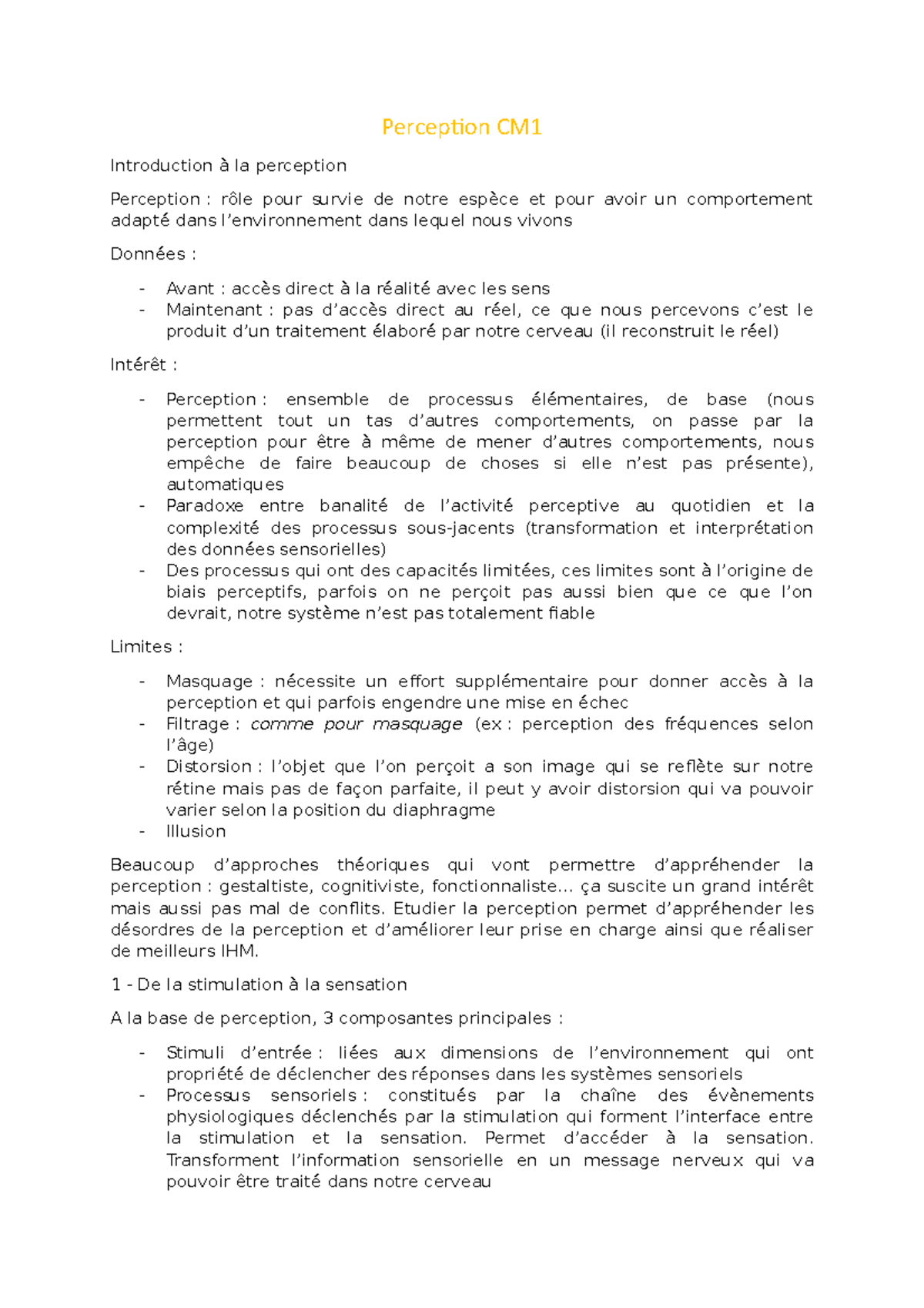 1 - Introduction à la perception - Perception CM Introduction à la ...