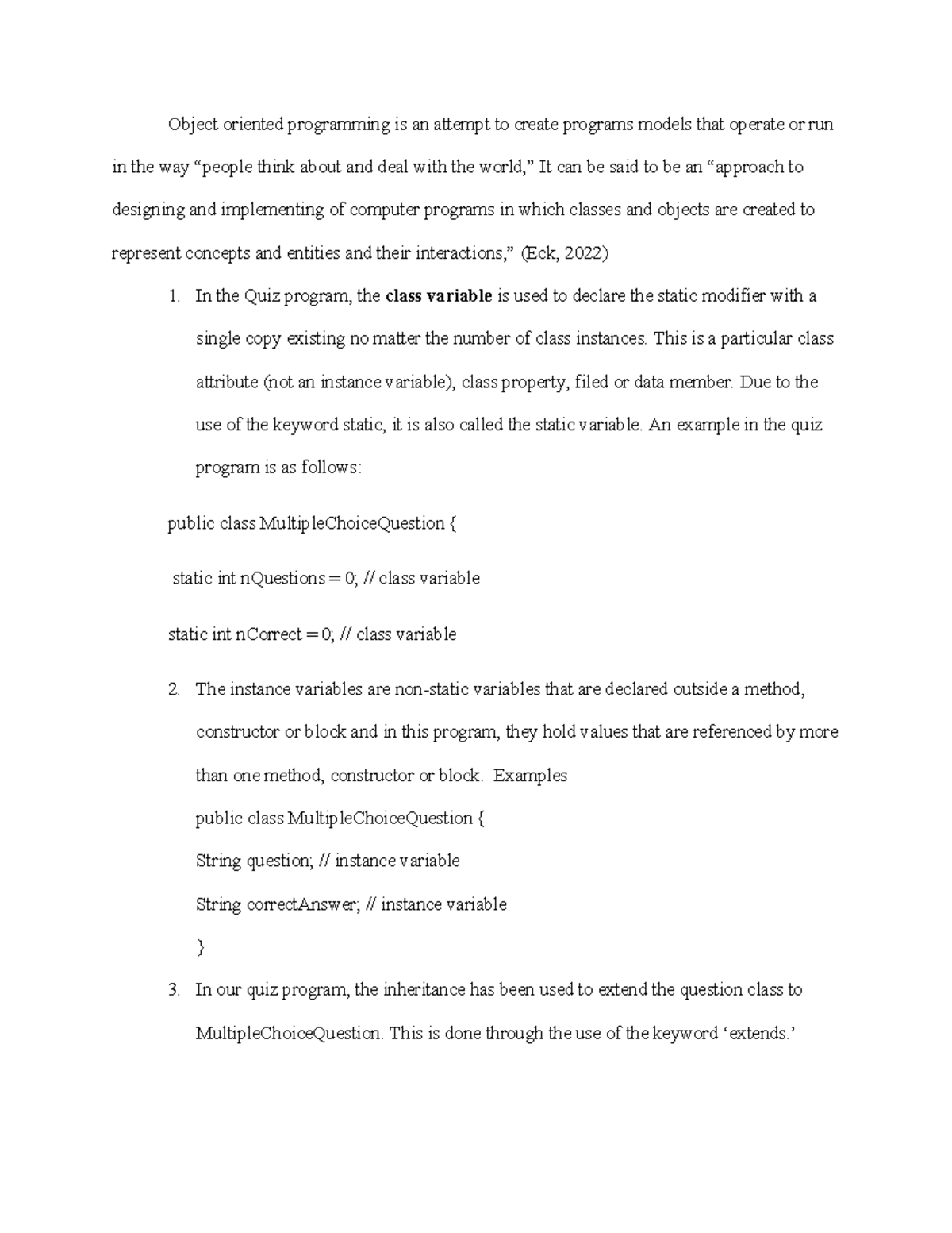 Discussion Forum Unit 8 - Object oriented programming is an attempt to create programs models ...